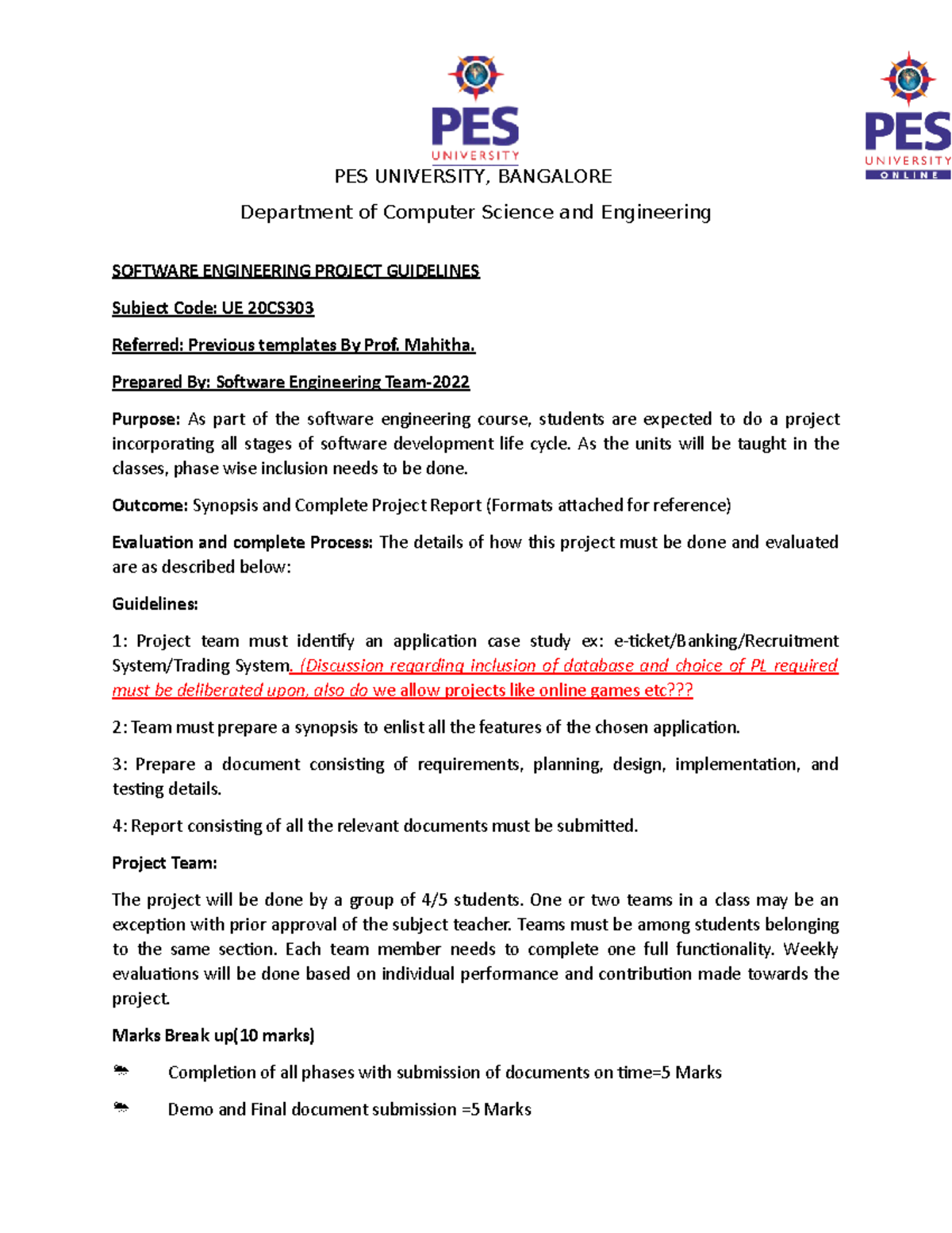 Software Engineering Project Guidelines - Department of Computer ...