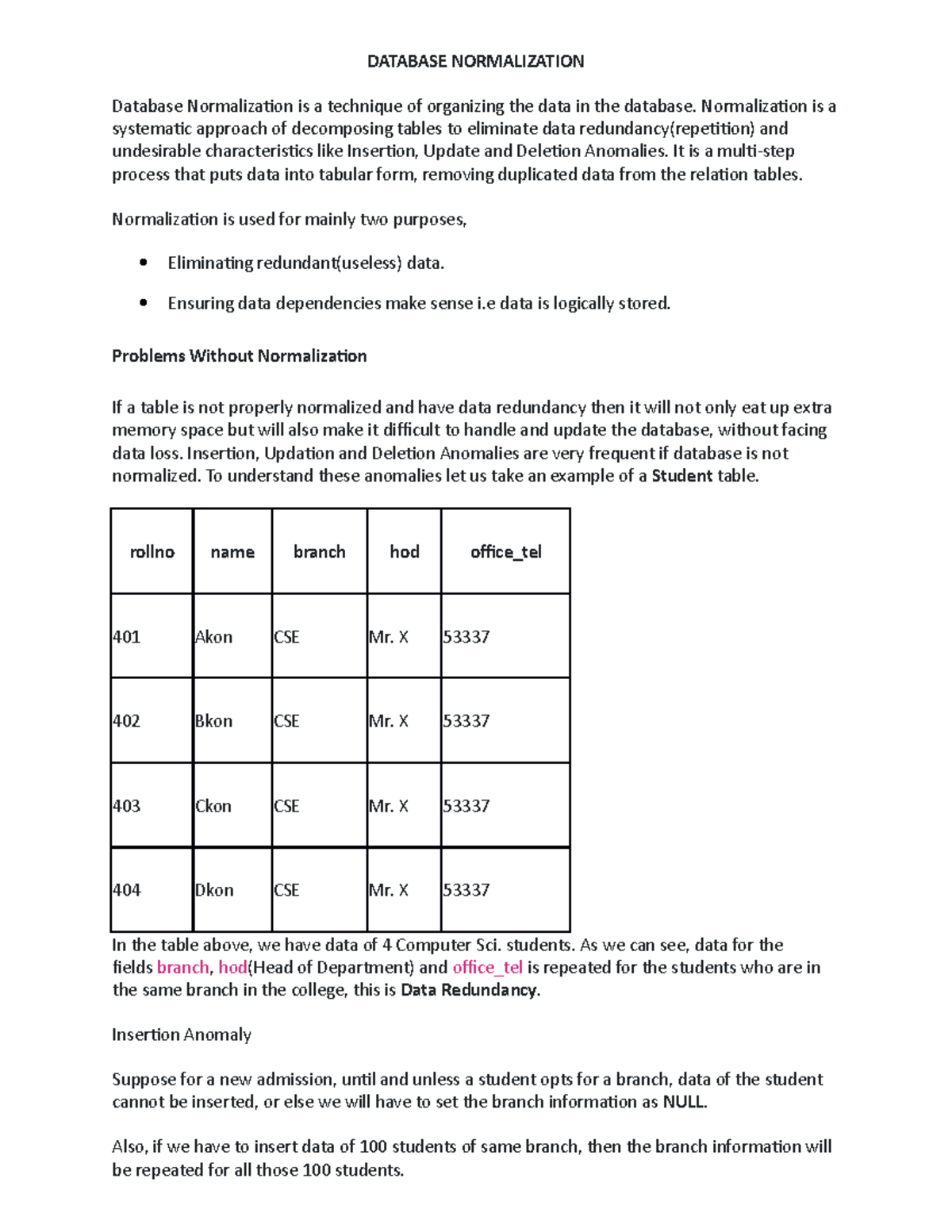 Database Normalization revised - Diploma in ICT - Studocu