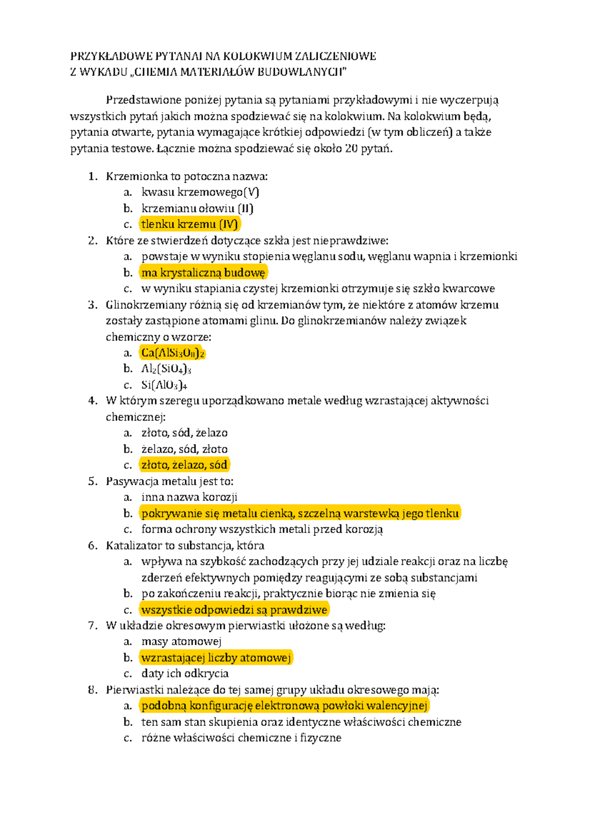 PrzykŁ Adowe Pytanai NA Kolokwium Zaliczeniowe studia niestacjonarne ...