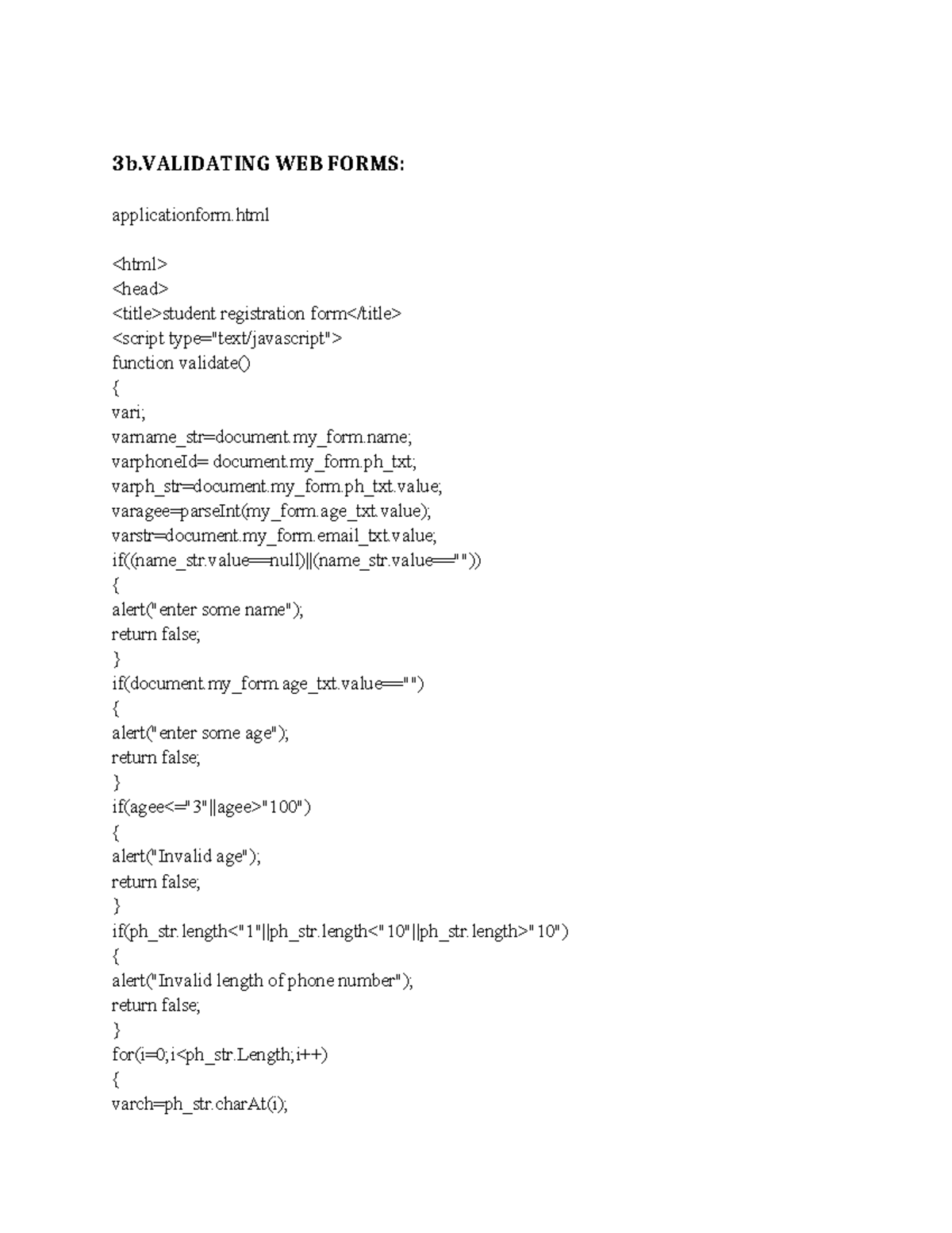 Validation of form - 3b WEB FORMS: applicationform student - Studocu