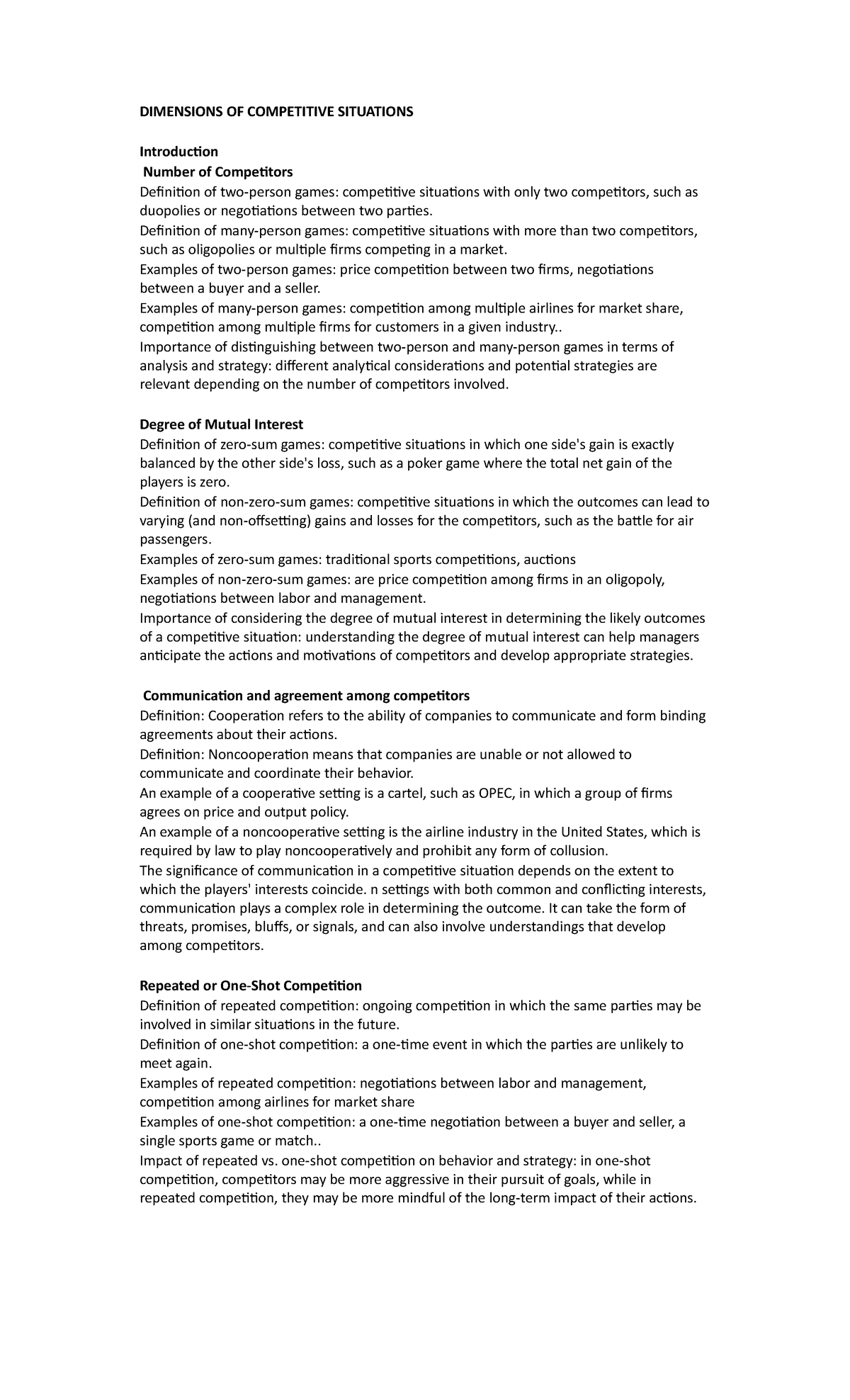 Dimensions OF Competitive Situations - DIMENSIONS OF COMPETITIVE ...