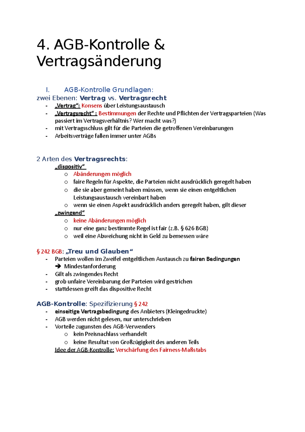 4. AGB Kontrolle & Vertragsänderung - Arbeitsrecht - FU Berlin - Studocu