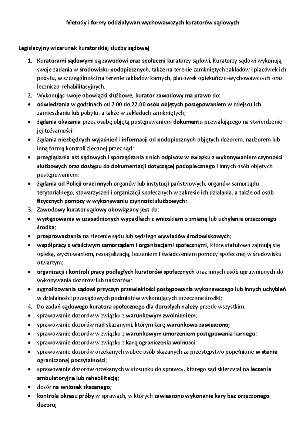 Metody i formy oddziaływań wychowawczych kuratorów sądowych - Metody i ...