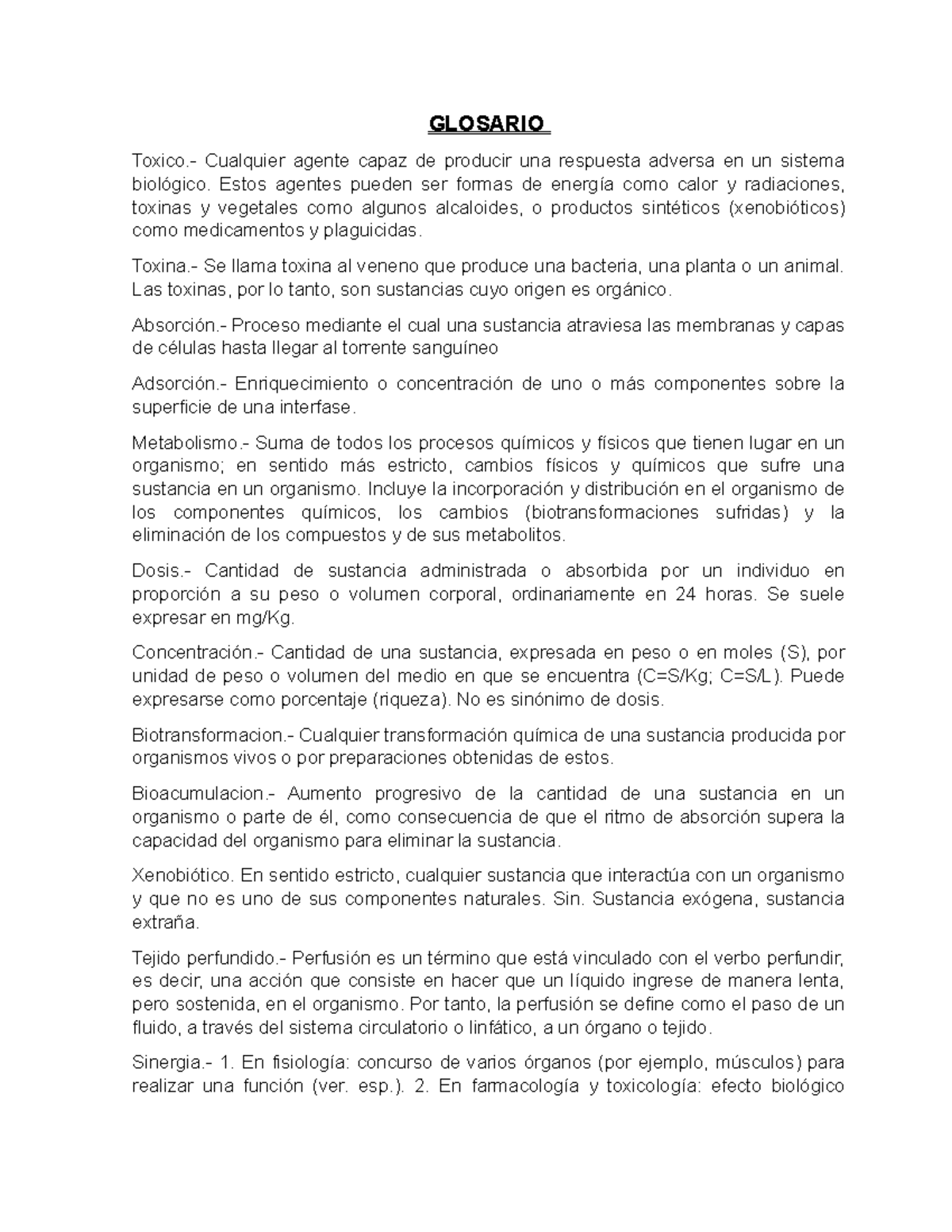 Glosario toxicologico I palabras - GLOSARIO Toxico.- Cualquier agente ...