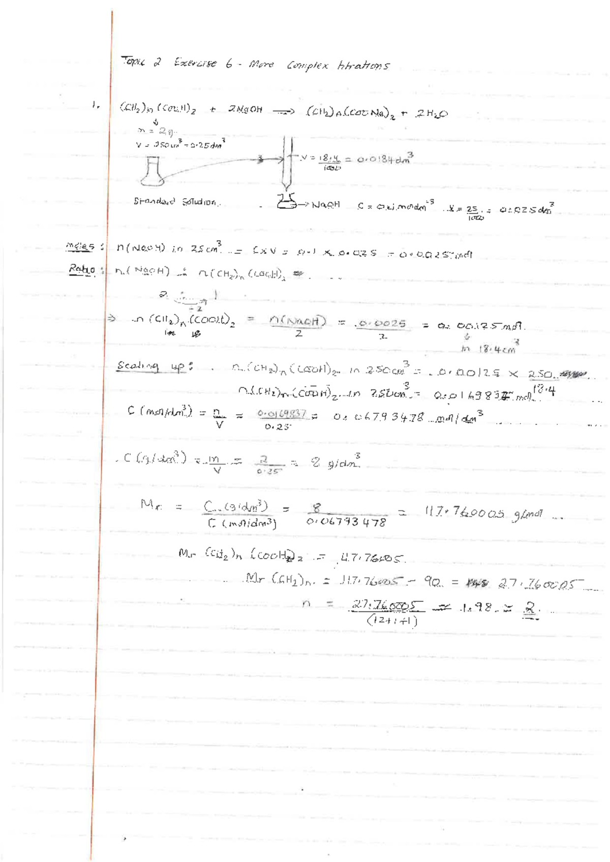 Back Titration Worked Answers 0605 001 - Studocu