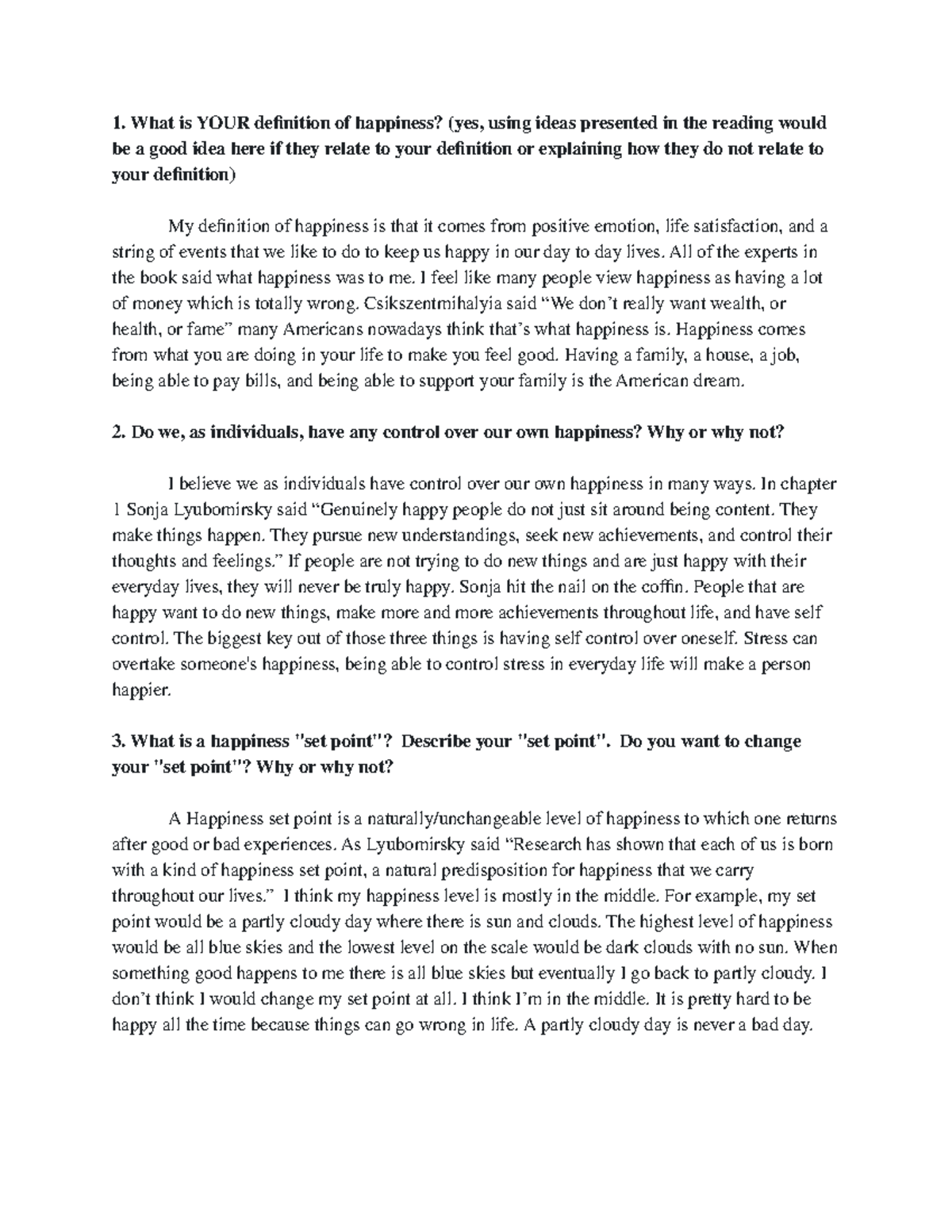 Thrive Reflection #1 - assignment - What is YOUR definition of ...