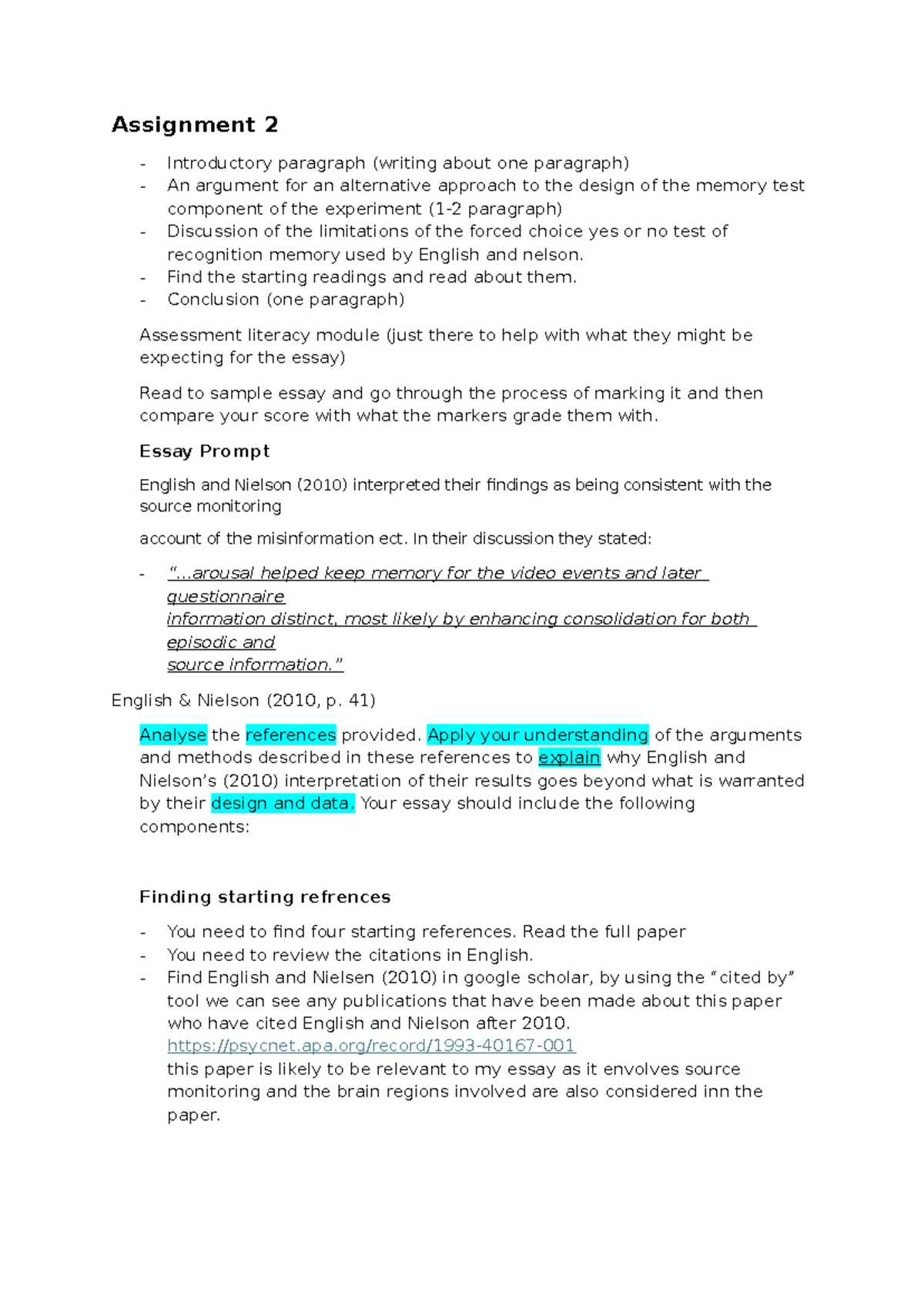 Assignment 2 - Find the starting readings and read about them ...