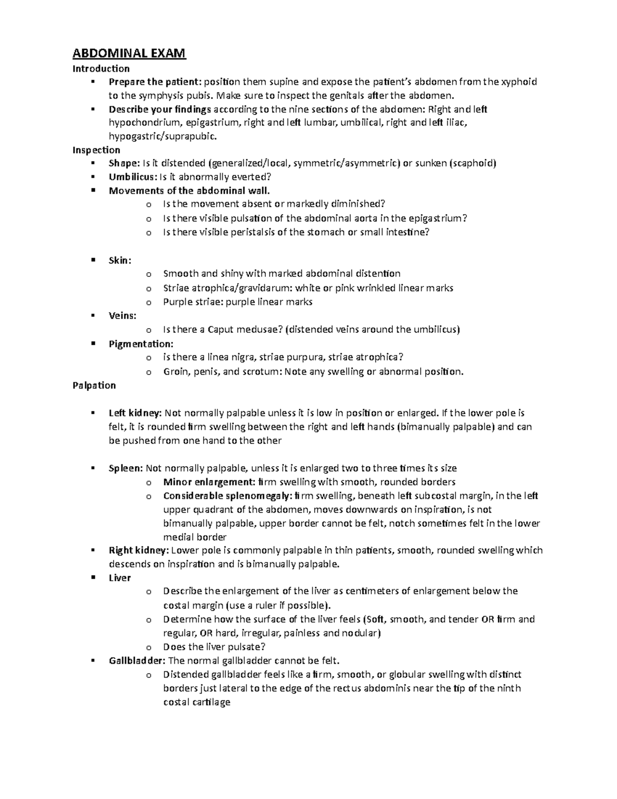 Systemic EXAM - ABDOMINAL EXAM Introduction Prepare the patient ...