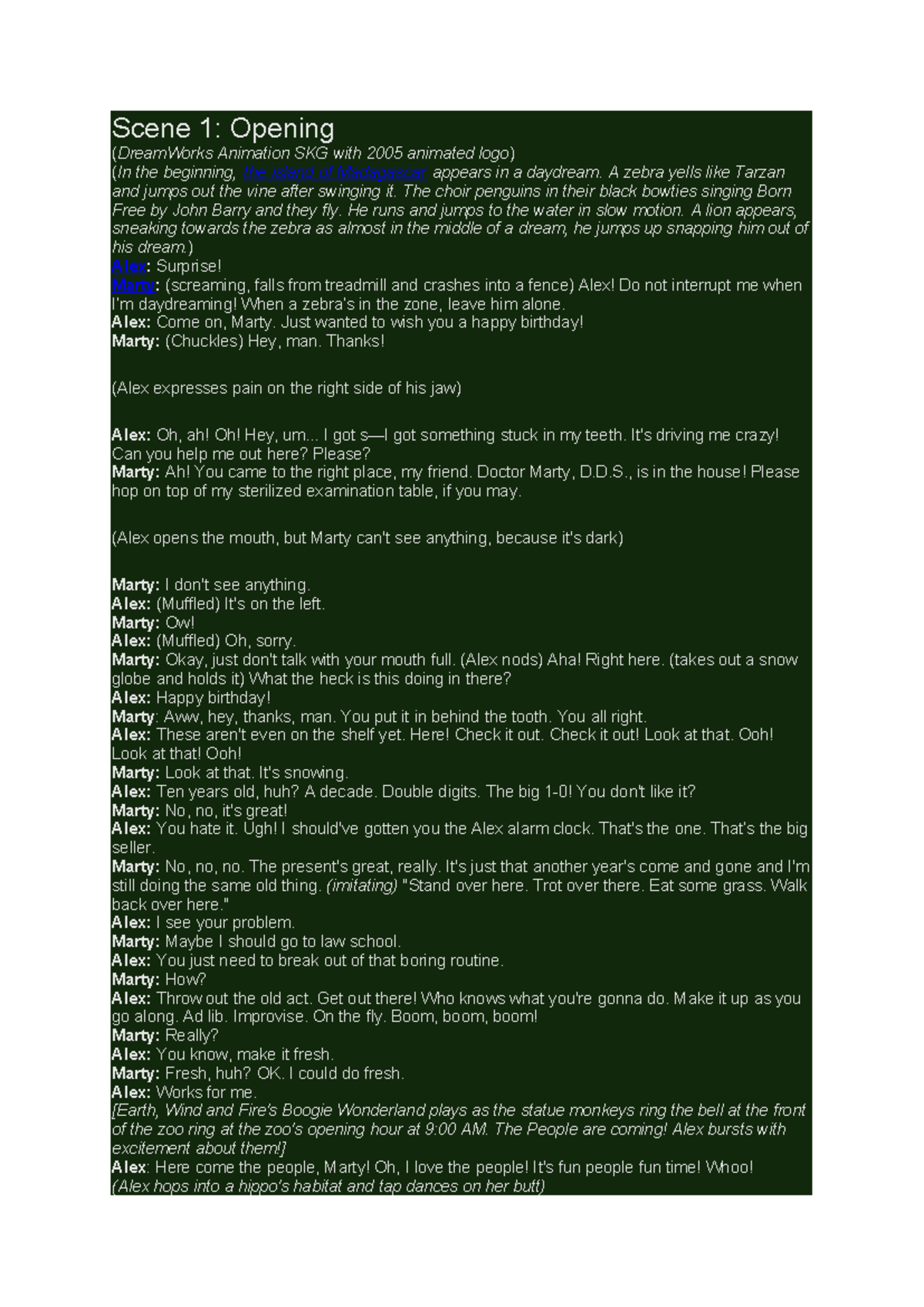 Class Day Script - KKKKKK - Scene 1: Opening (DreamWorks Animation SKG ...