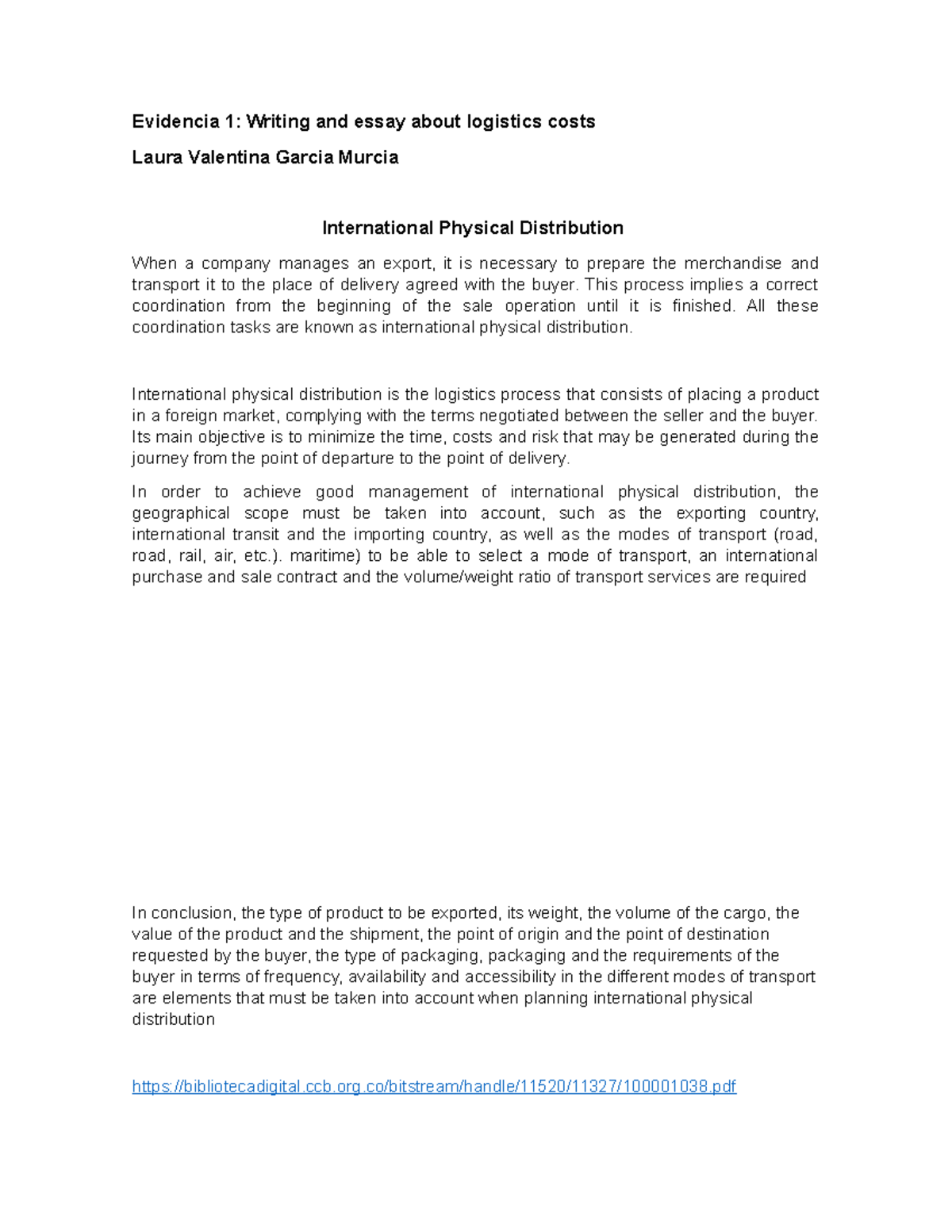 Evidencia 1 - evidence - Evidencia 1: Writing and essay about logistics ...