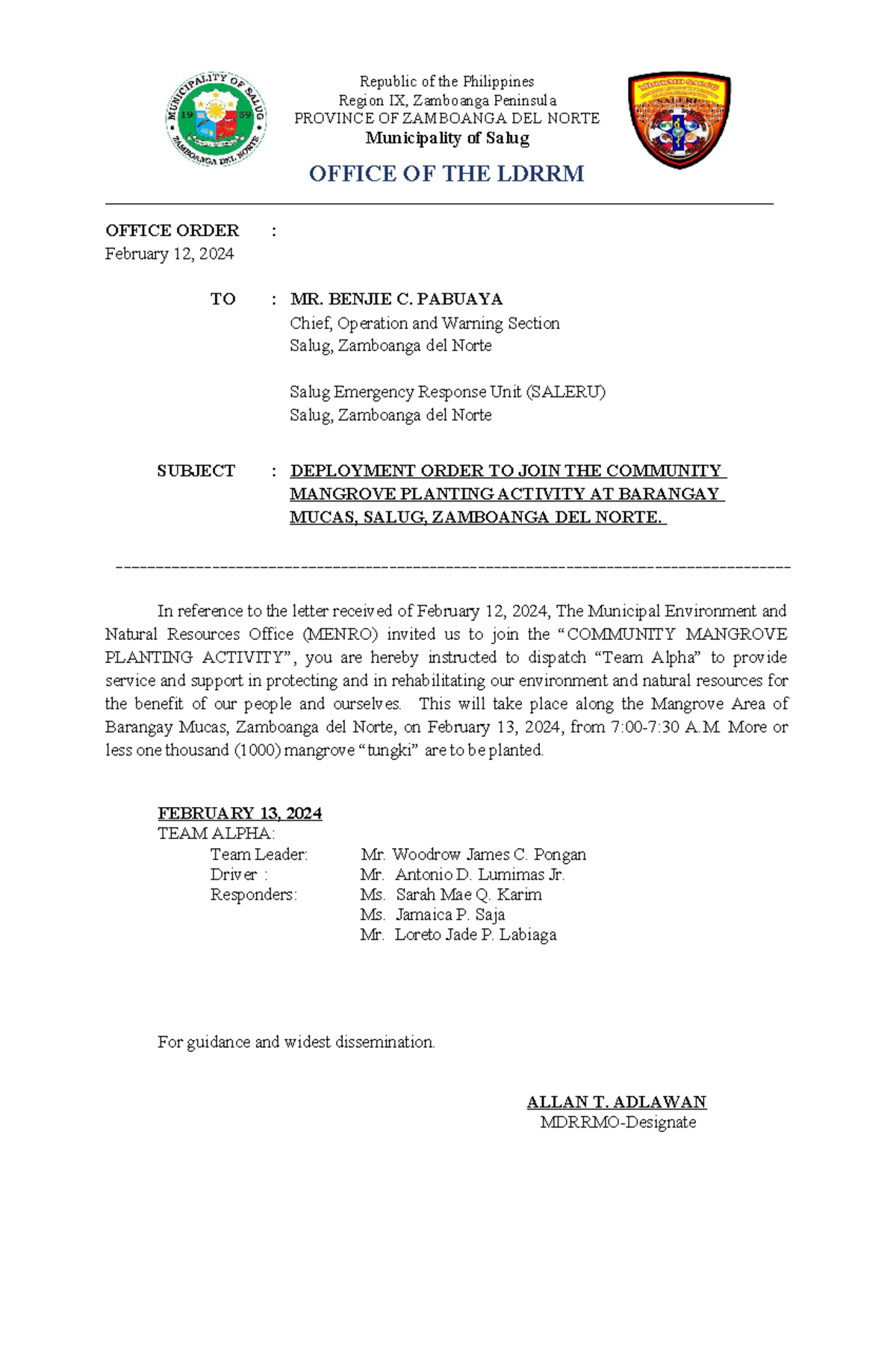 Community Mangrove Planting Activity - Republic of the Philippines ...