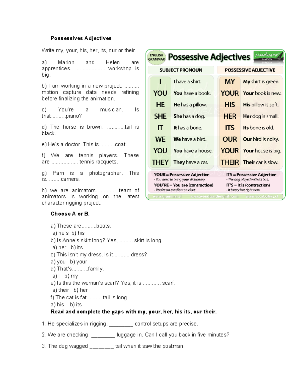 Material de apoyo 2 - adsg - Possessives Adjectives Write my, your, his ...