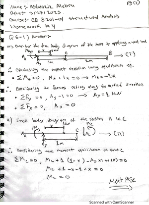 Structural Analysis Homework 3 - CE 3201 - Studocu