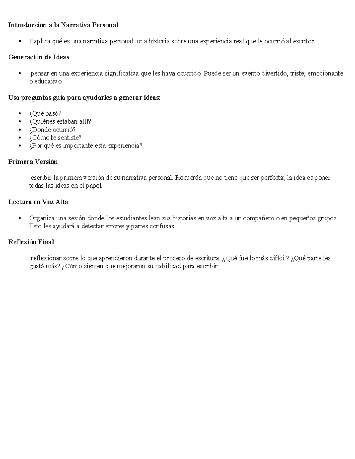Actividad 8vo - CONTENIDO - Introducción a la Narrativa Personal ...