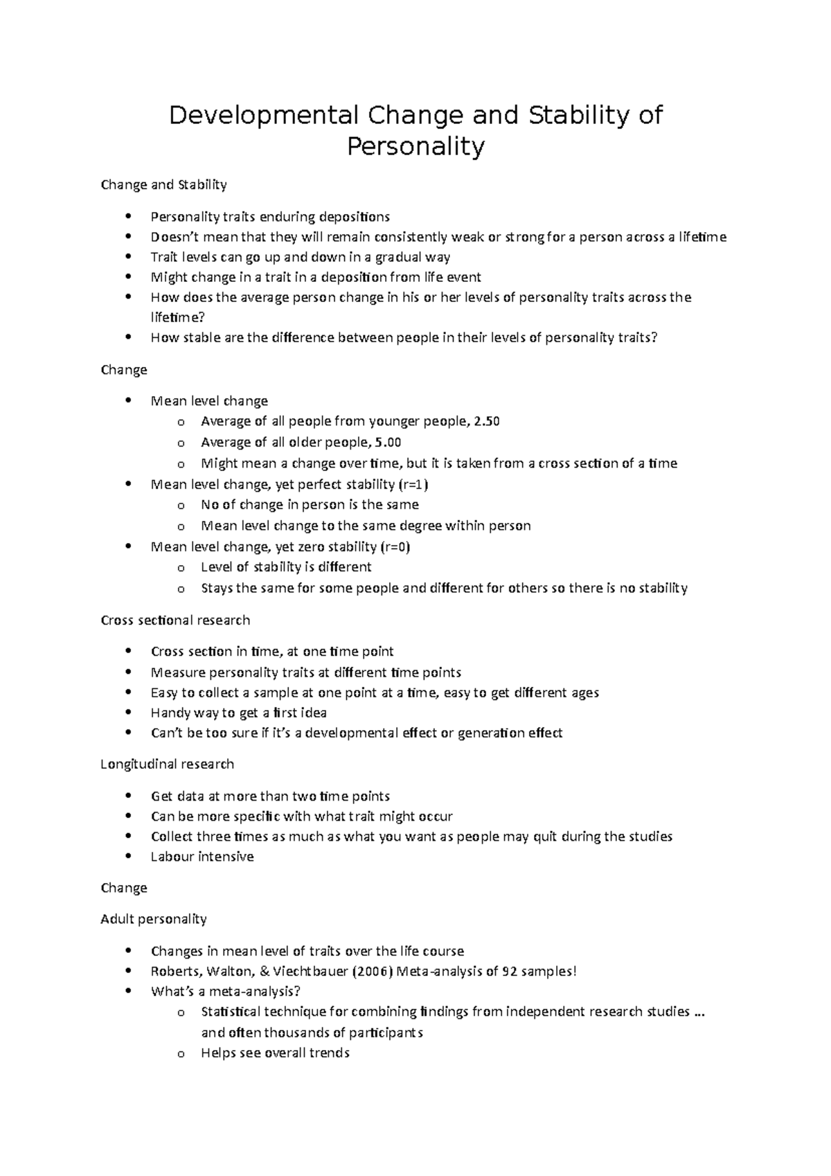 Developmental Change and Stability of Personality Traits - Studocu