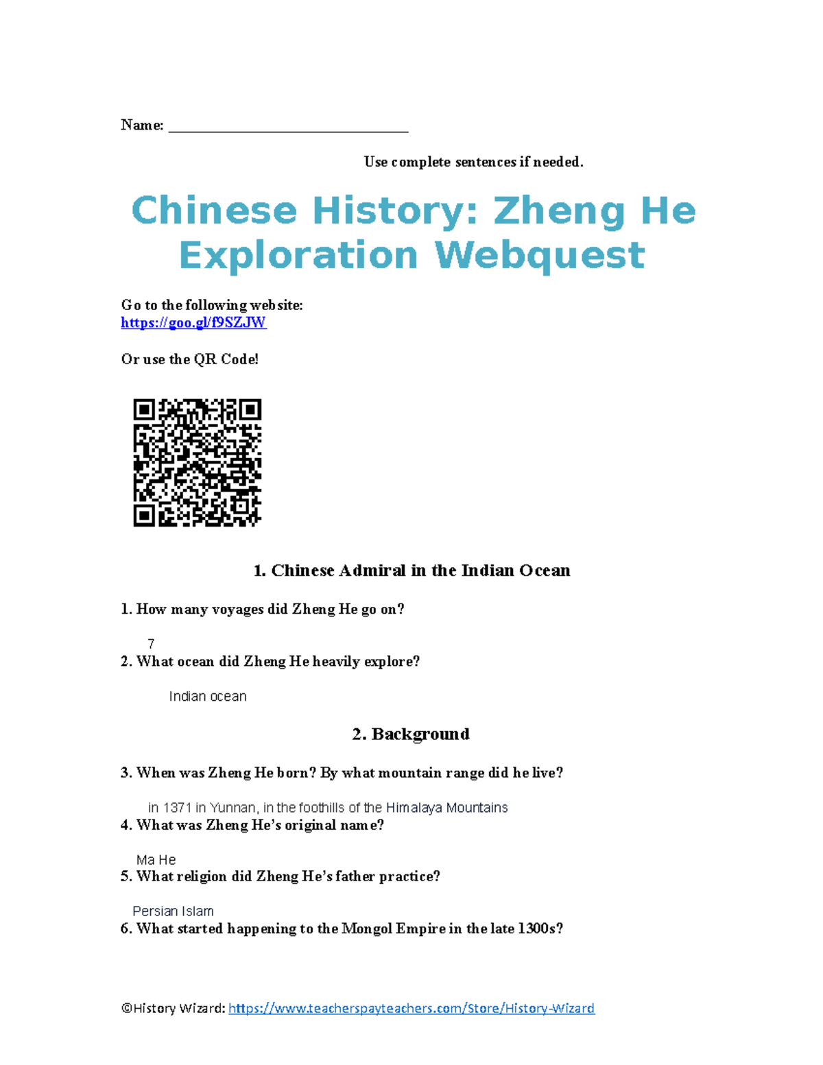 Chinese History Zheng He Exploration Webquest this one - Name