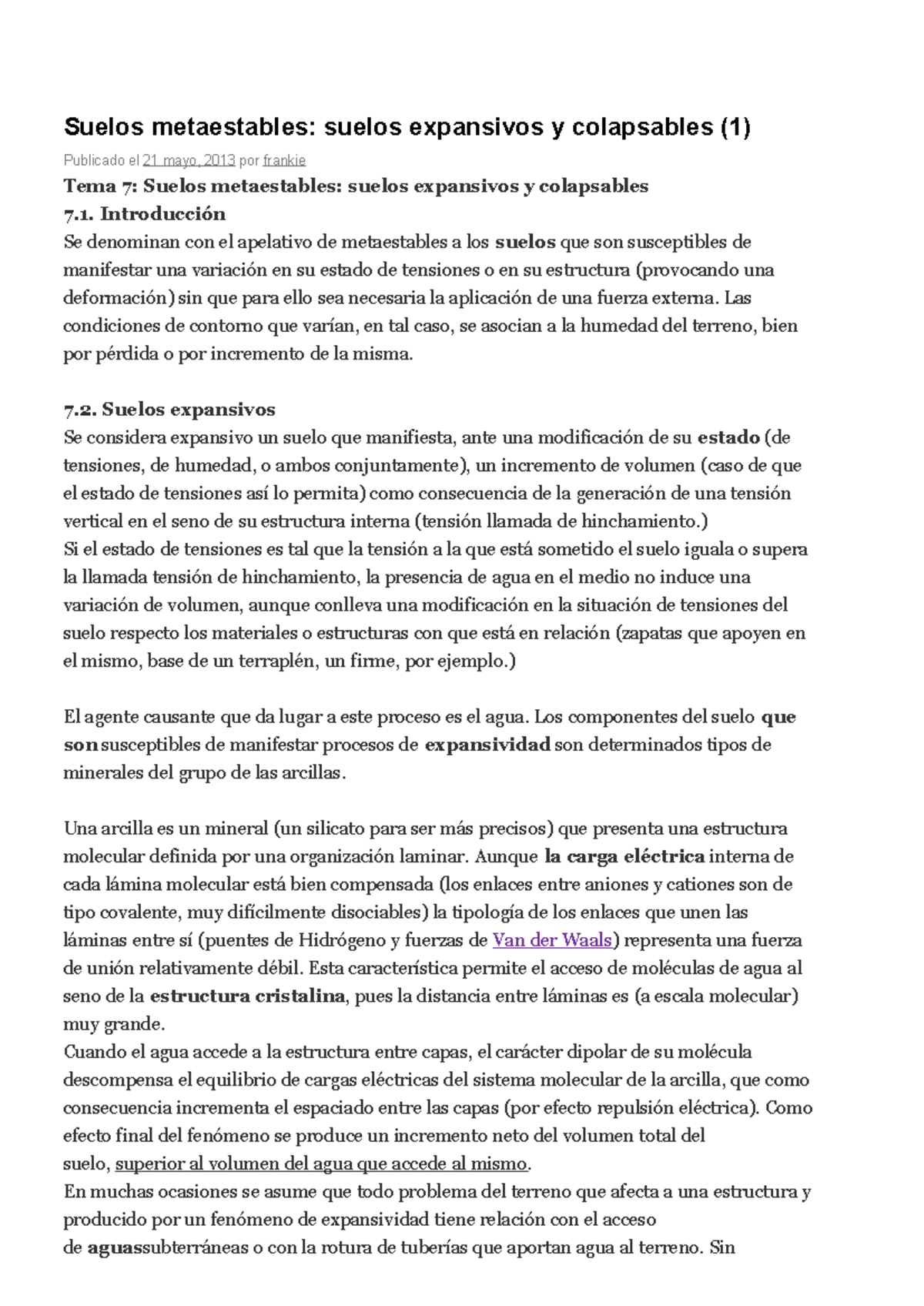 Suelos colapsables - Suelos metaestables: suelos expansivos y ...