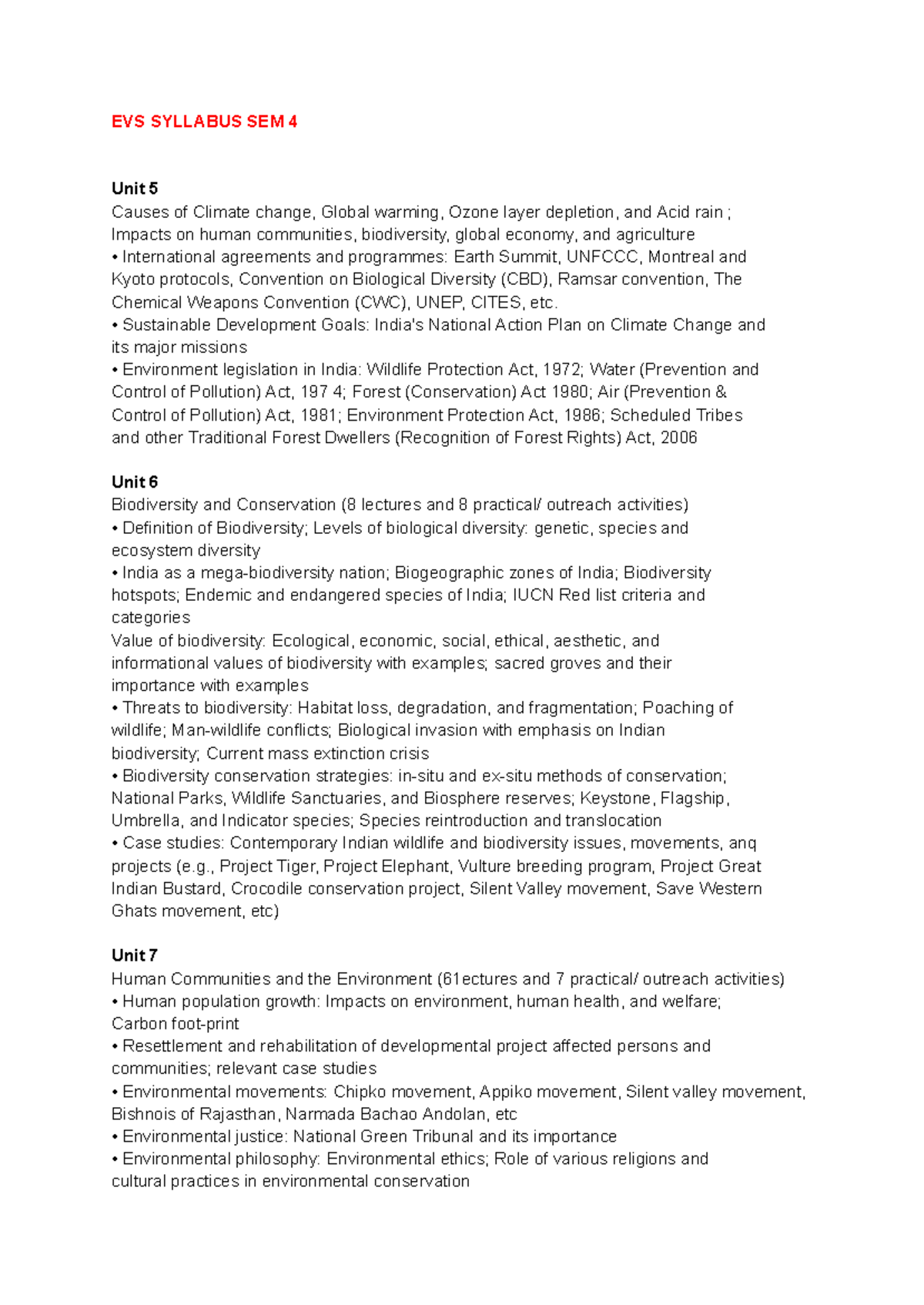 Evs syllabus sem 4 - Syllbi - EVS SYLLABUS SEM 4 Unit 5 Causes of ...
