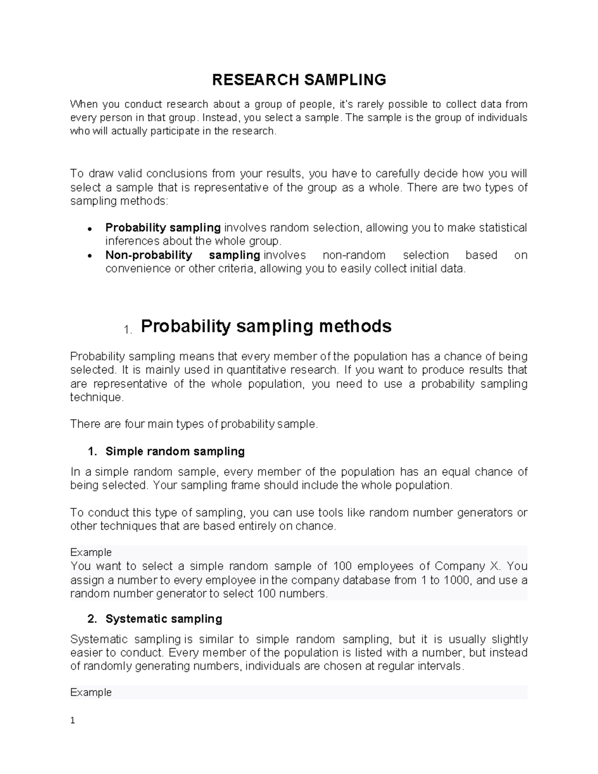 Research Sampling - Handouts - RESEARCH SAMPLING When you conduct ...