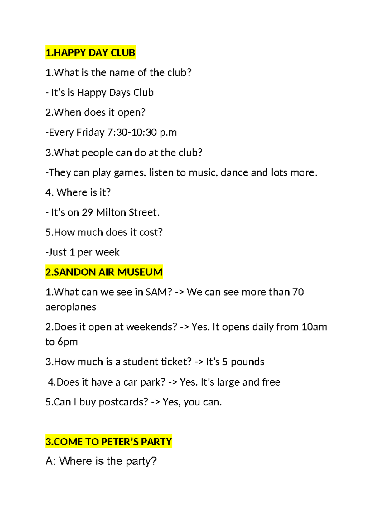 10 - bài tập lớn - 1 DAY CLUB 1 is the name of the club? It's is Happy ...