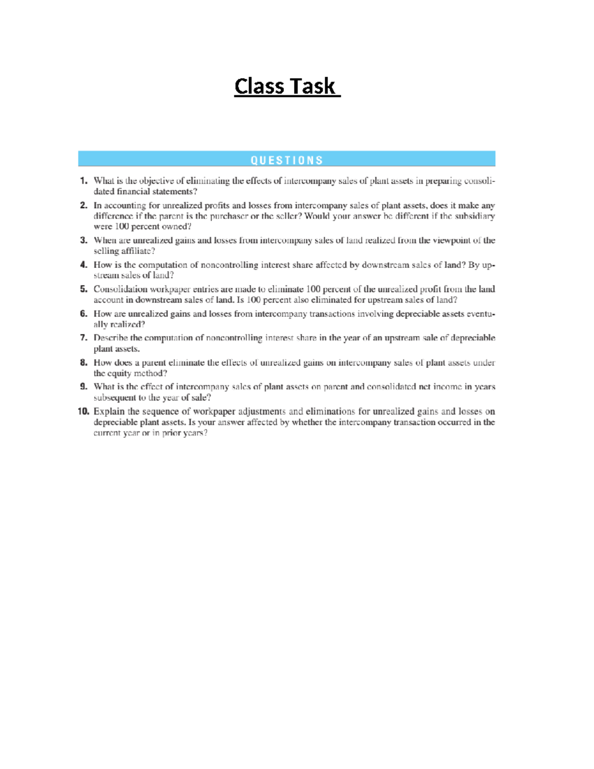 Chapter 6 class task - ali - advanced accounting - Class Task - Studocu
