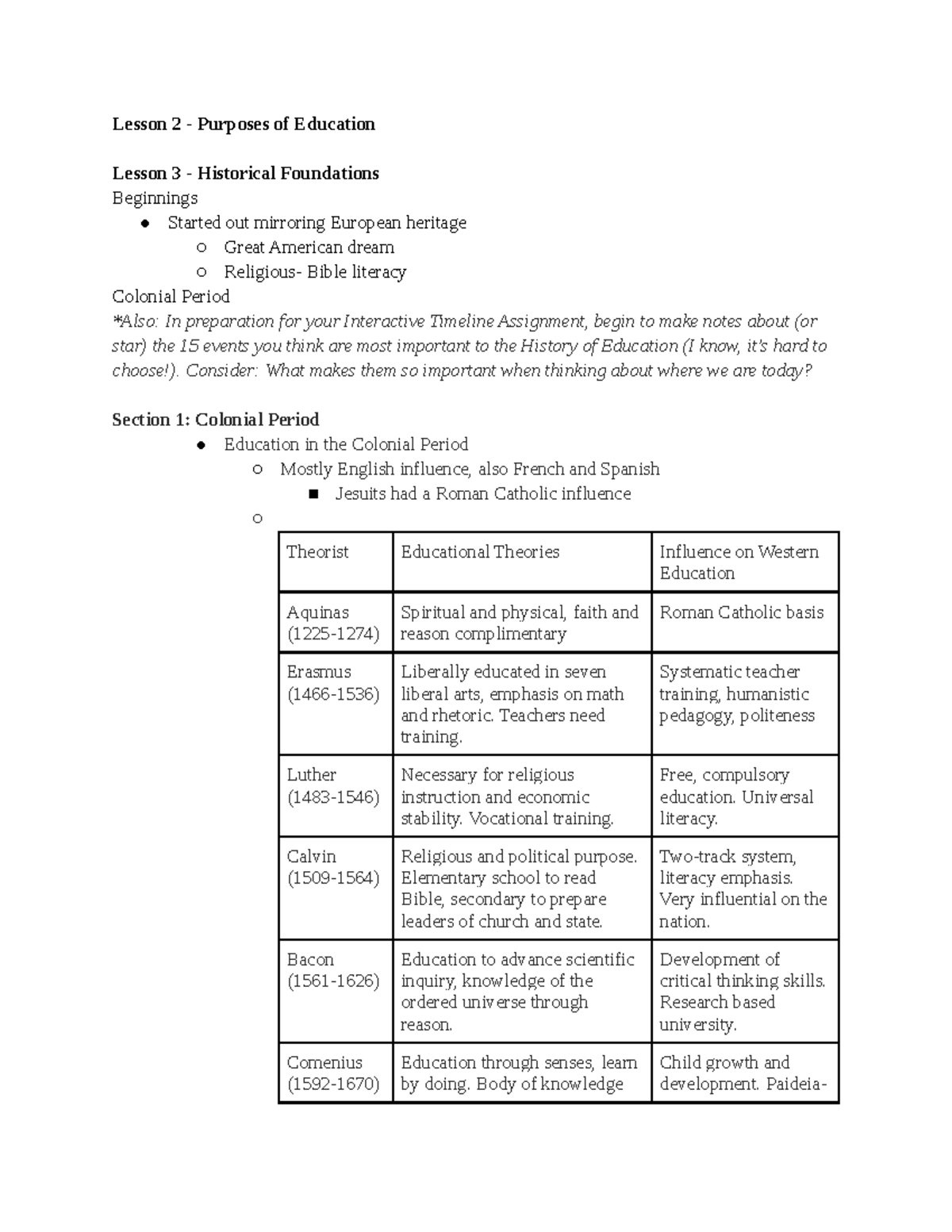 Lesson 3 Notes - Historical Foundations - Lesson 2 - Purposes of ...