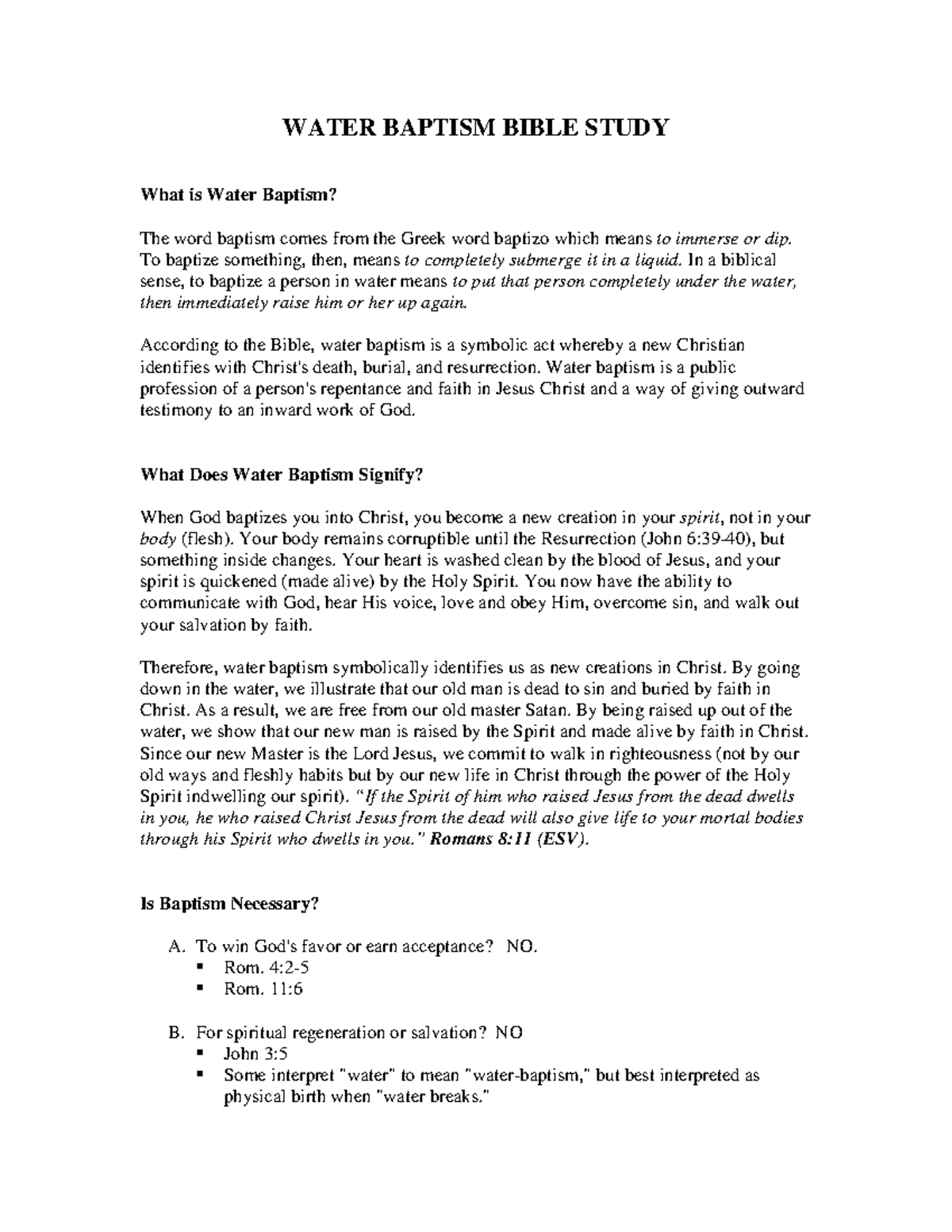 Adult Baptism Study small - WATER BAPTISM BIBLE STUDY What is Water ...