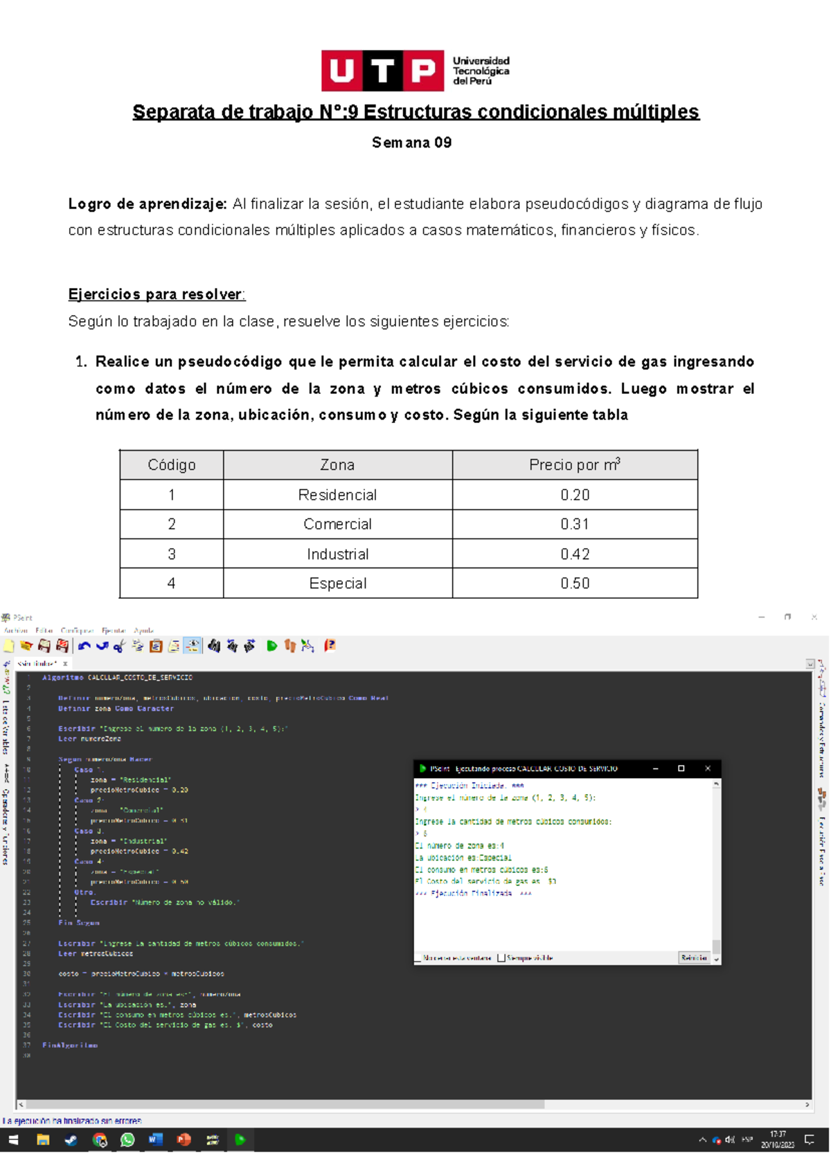 S09.s1 - Estructura condicional múltiple - Separata de trabajo N°:9 Estructuras condicionales ...