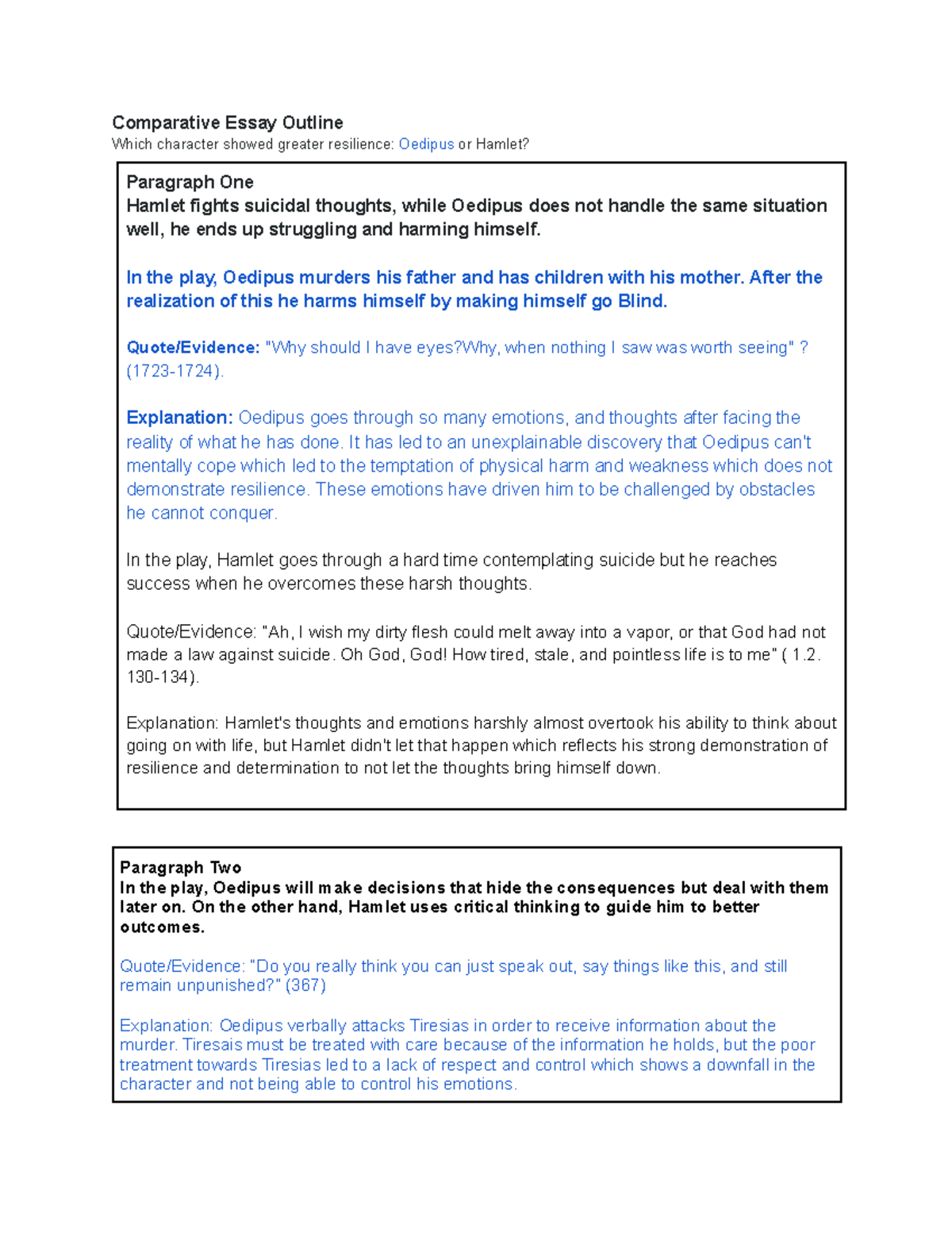 Essay Outline Comparing - Comparative Essay Outline Which character ...