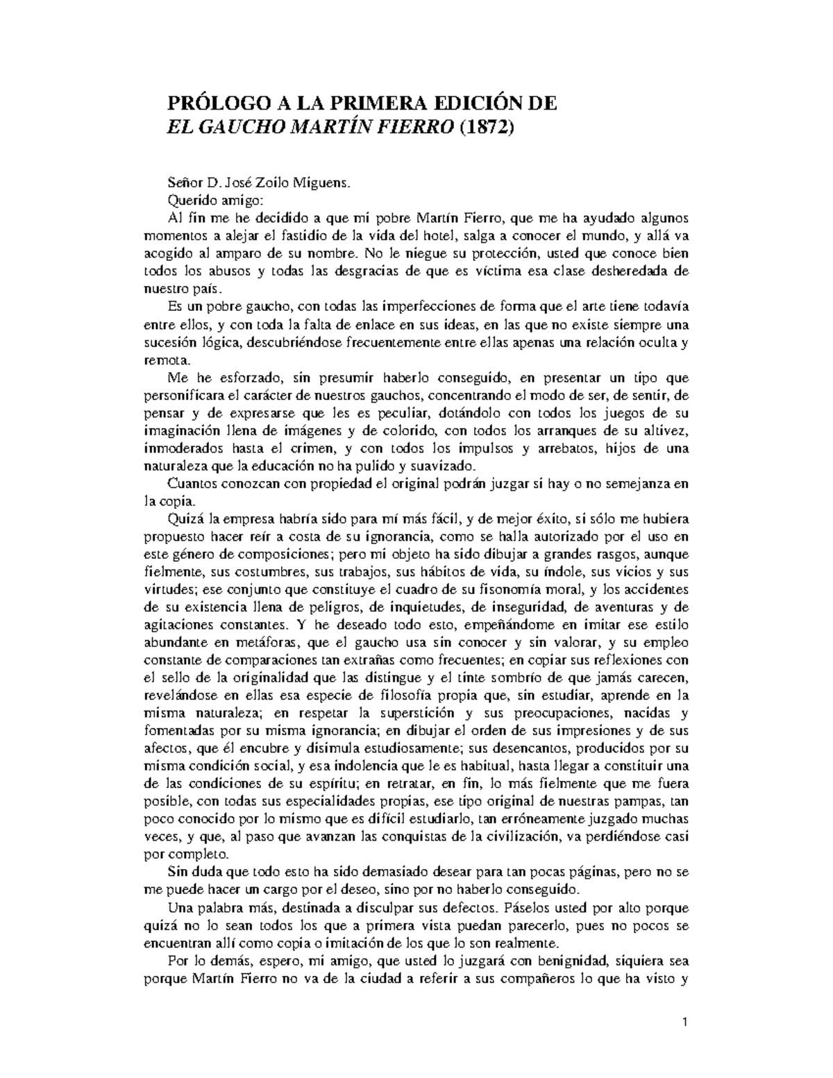 Prologos de las ediciones de martin fierro - PRÓLOGO A LA PRIMERA ...