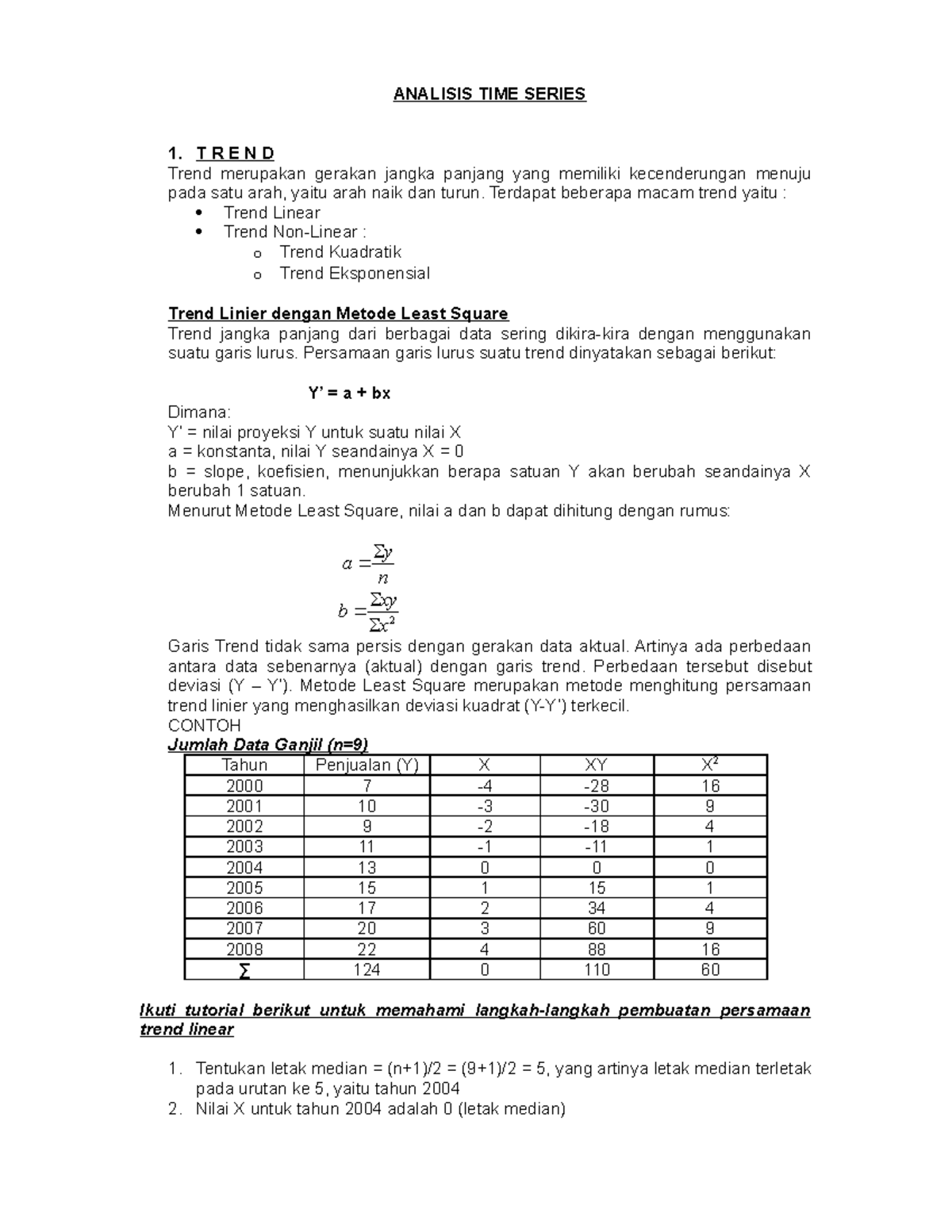 Persamaan Trend Linear - ANALISIS TIME SERIES 1. T R E N D Trend ...
