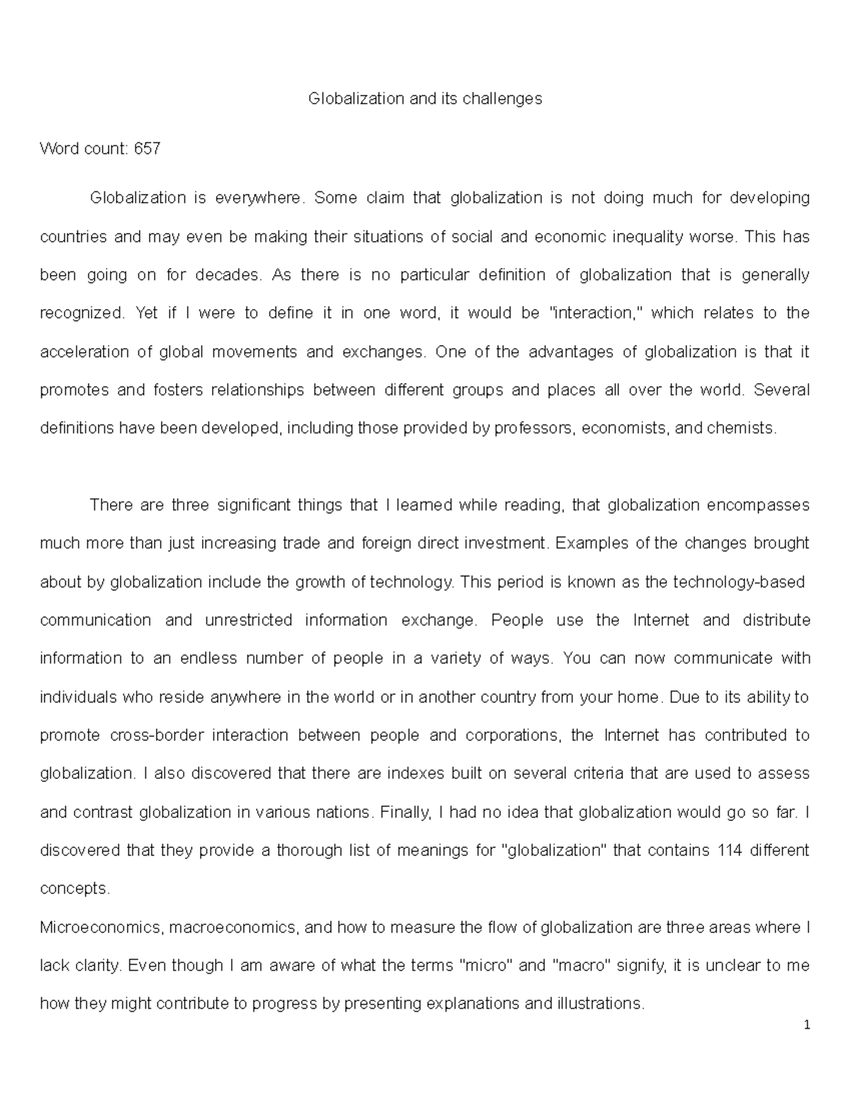 Assessment 1-Assignment-M1 - Globalization and its challenges Word ...