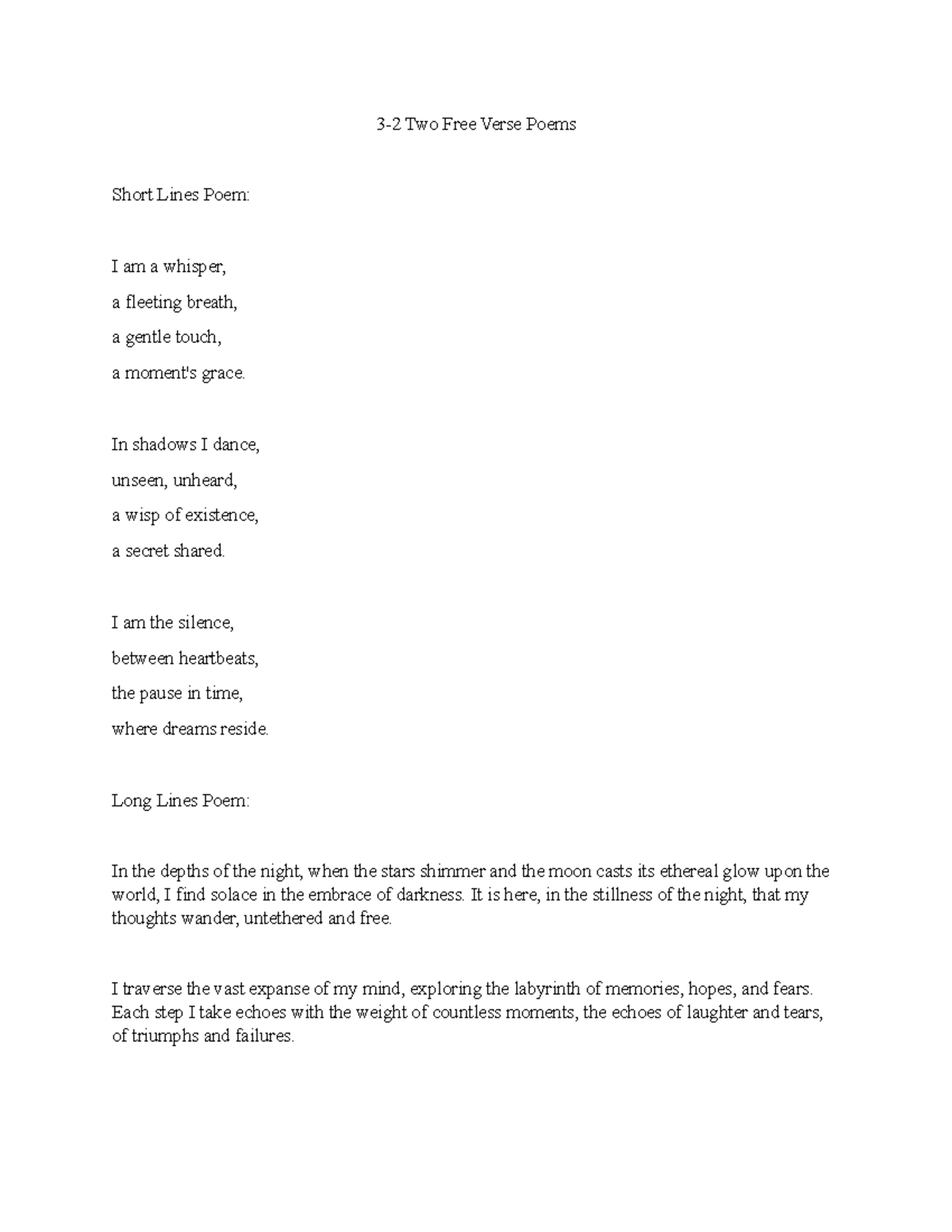 Poe 3-2 - Learn - 3-2 Two Free Verse Poems Short Lines Poem: I am a ...