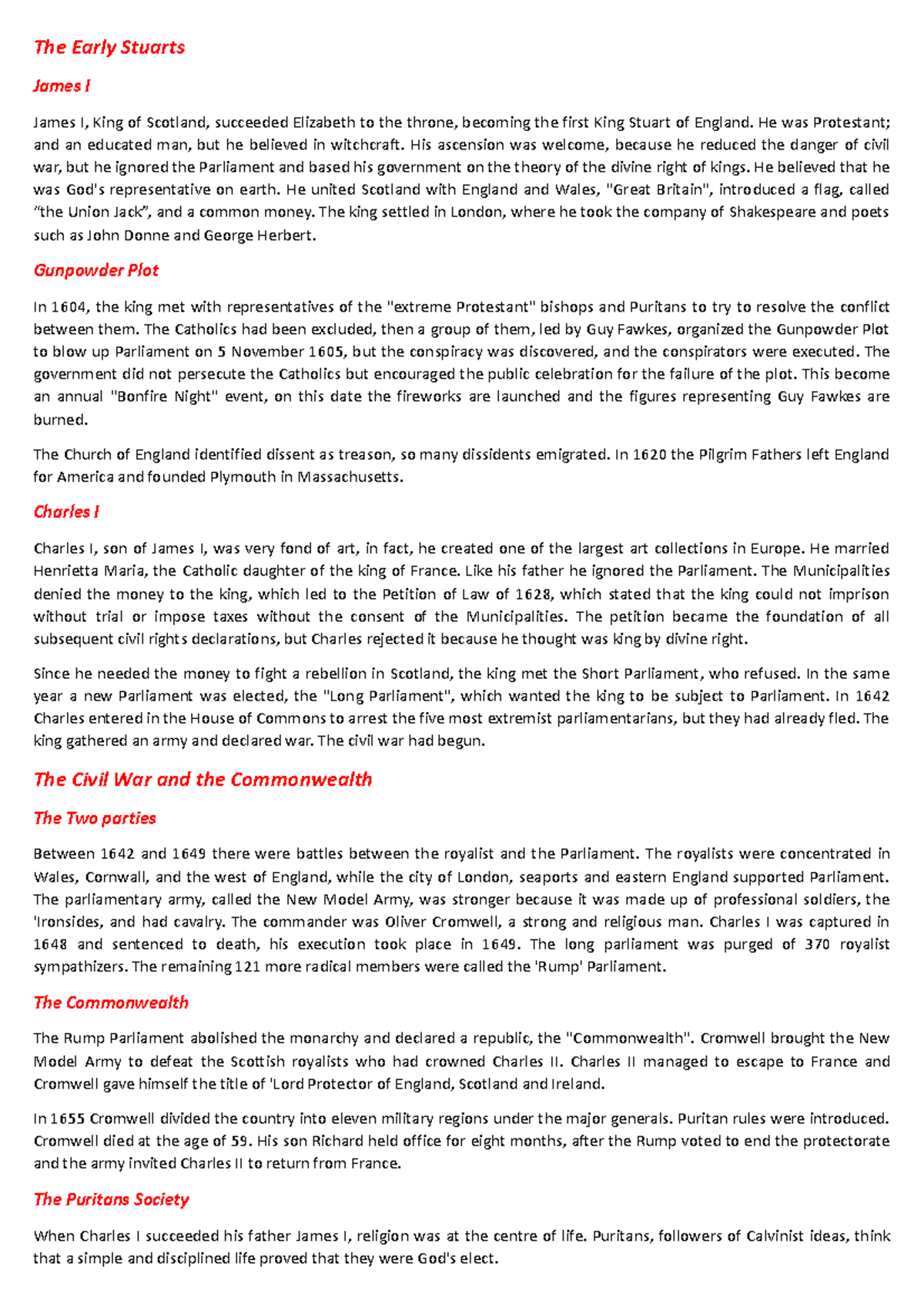 The Early Stuarts, Civil War, Commonwealth, Puritans, John Donne, John ...