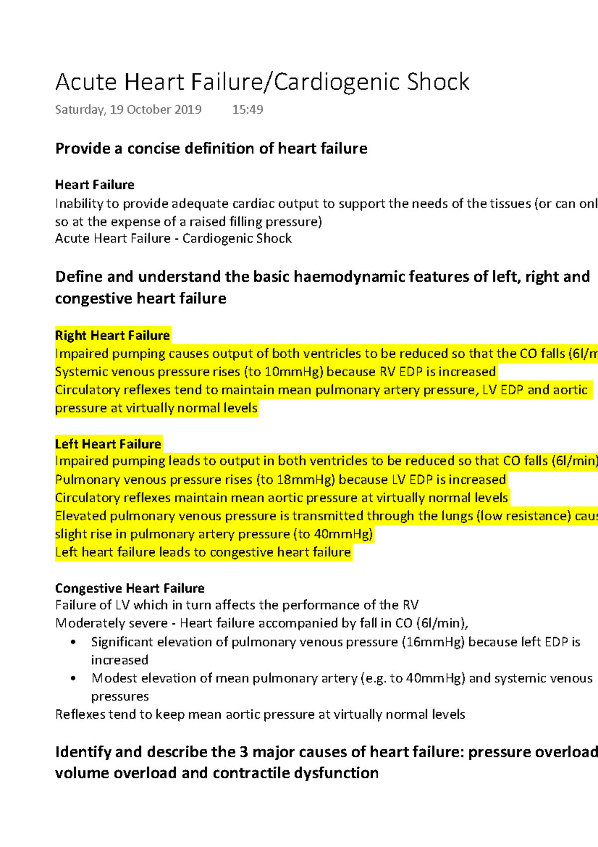 Acute Heart Failure Cardiogenic Shock - Provide a concise definition of ...