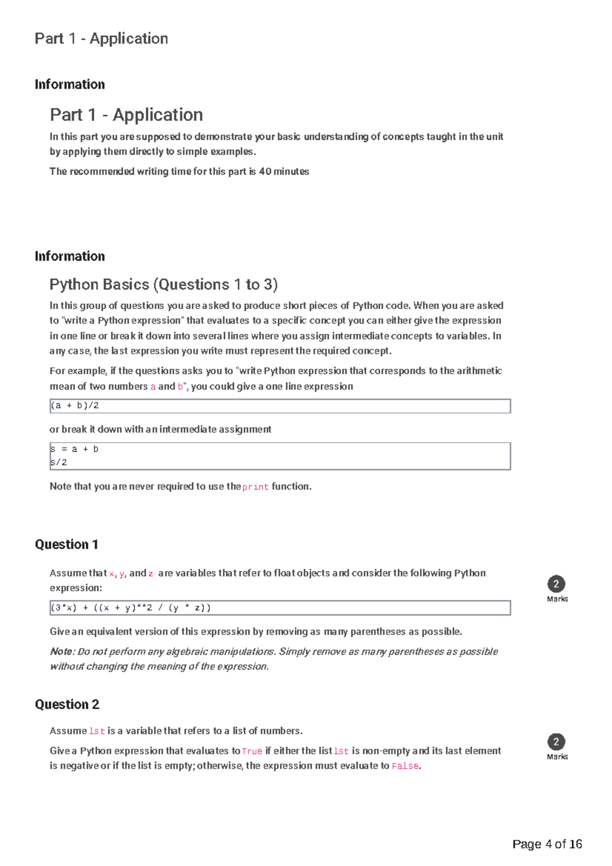 Practice Quiz - quiz exam - Part 1 - Application Information Part 1 ...