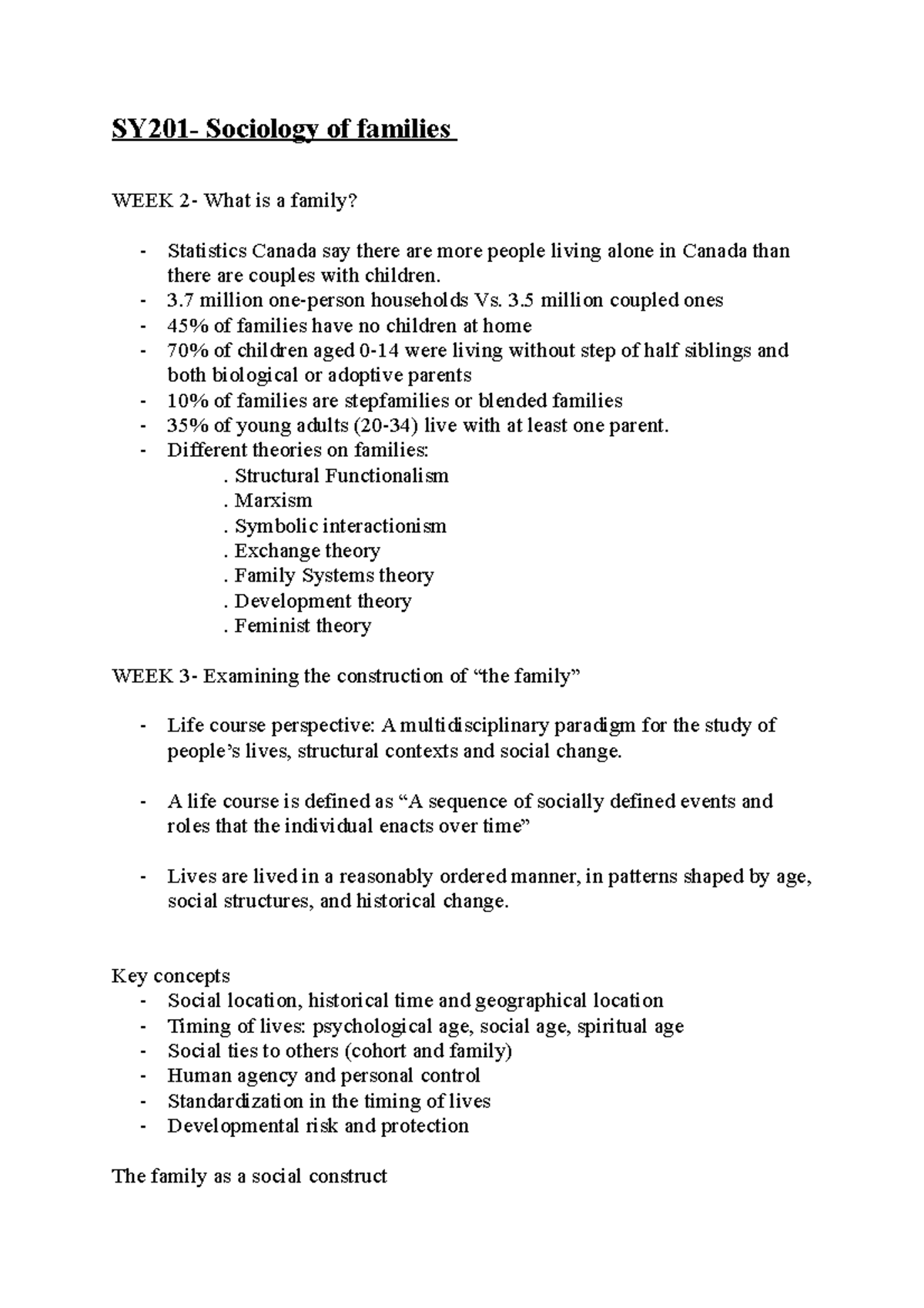 Sy201- class notes - SY201- Sociology of families WEEK 2- What is a ...