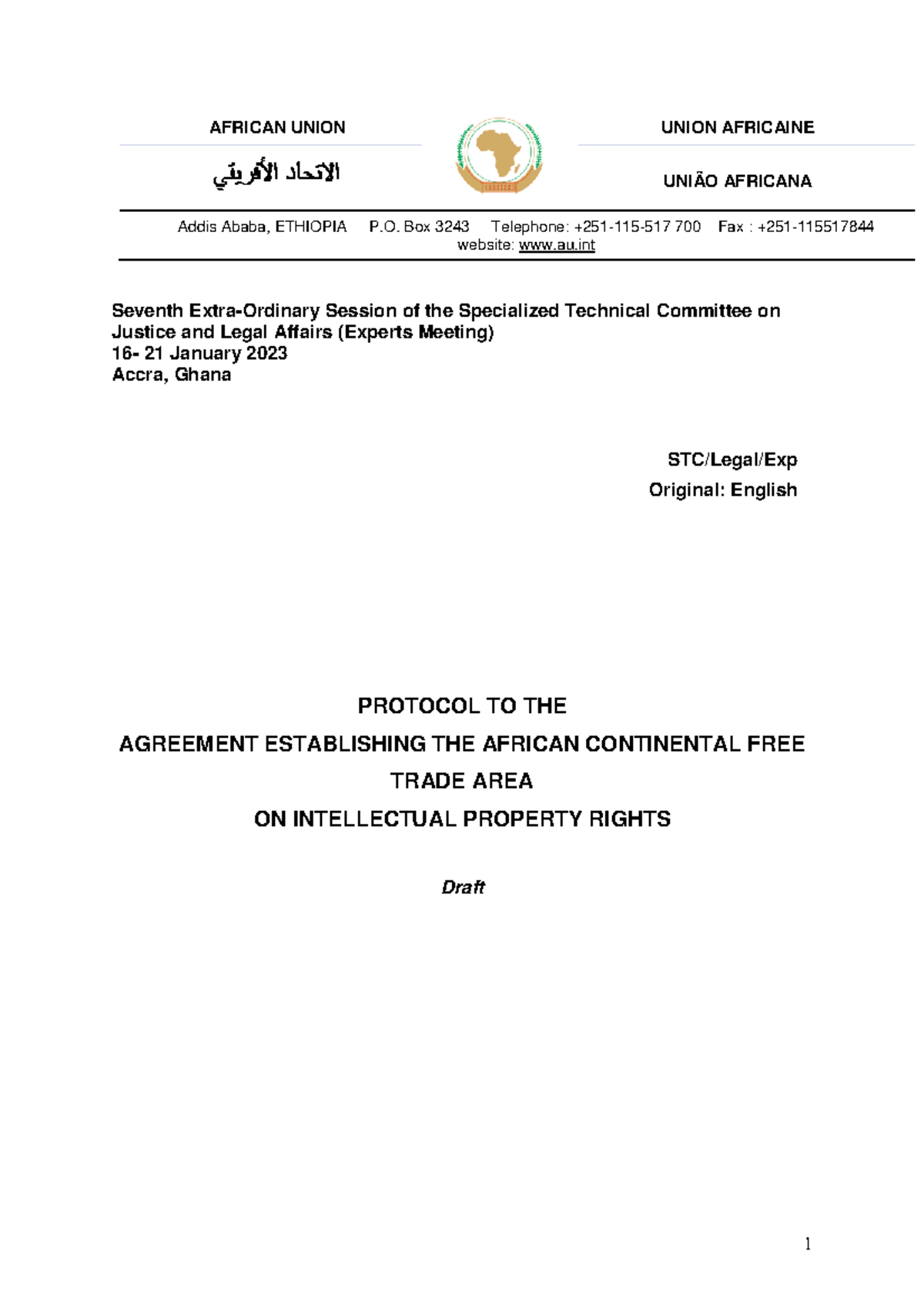 Draft Protocol of the afcfta on intellectual property rights - AFRICAN ...