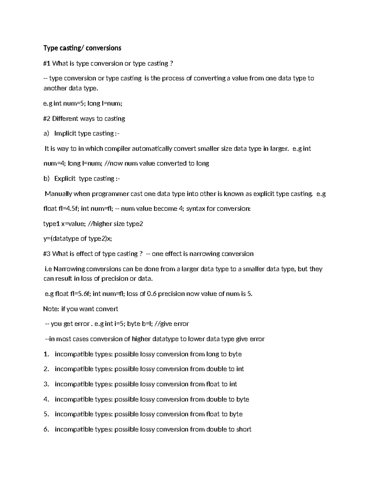 Java Document - Summary Computer Engineering - Type casting ...