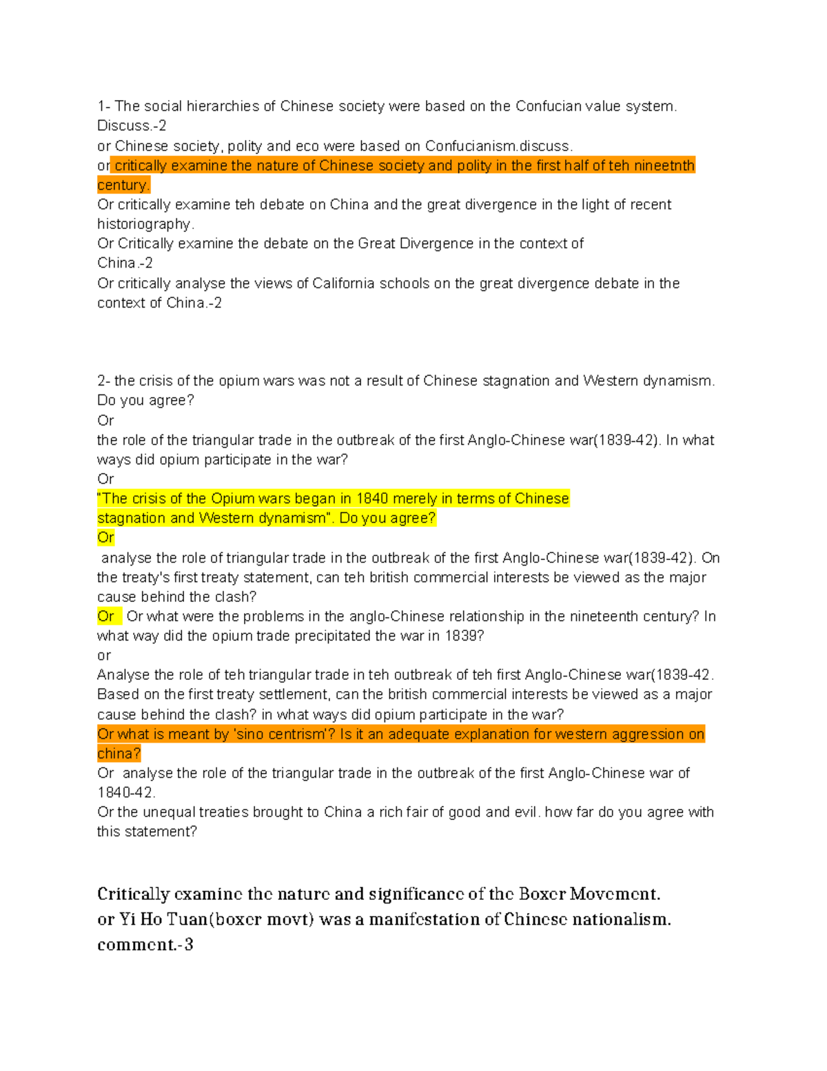 China pyqs - .............. - 1- The social hierarchies of Chinese ...