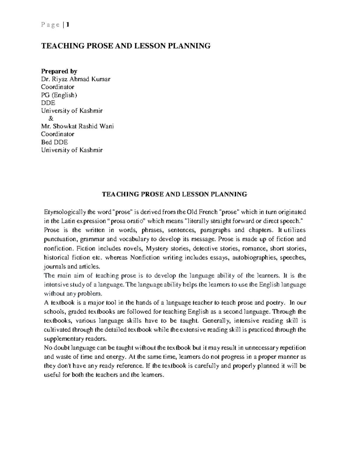 7. Teaching of Prose - dsafwfefesges - TEACHING PROSE AND LESSON ...