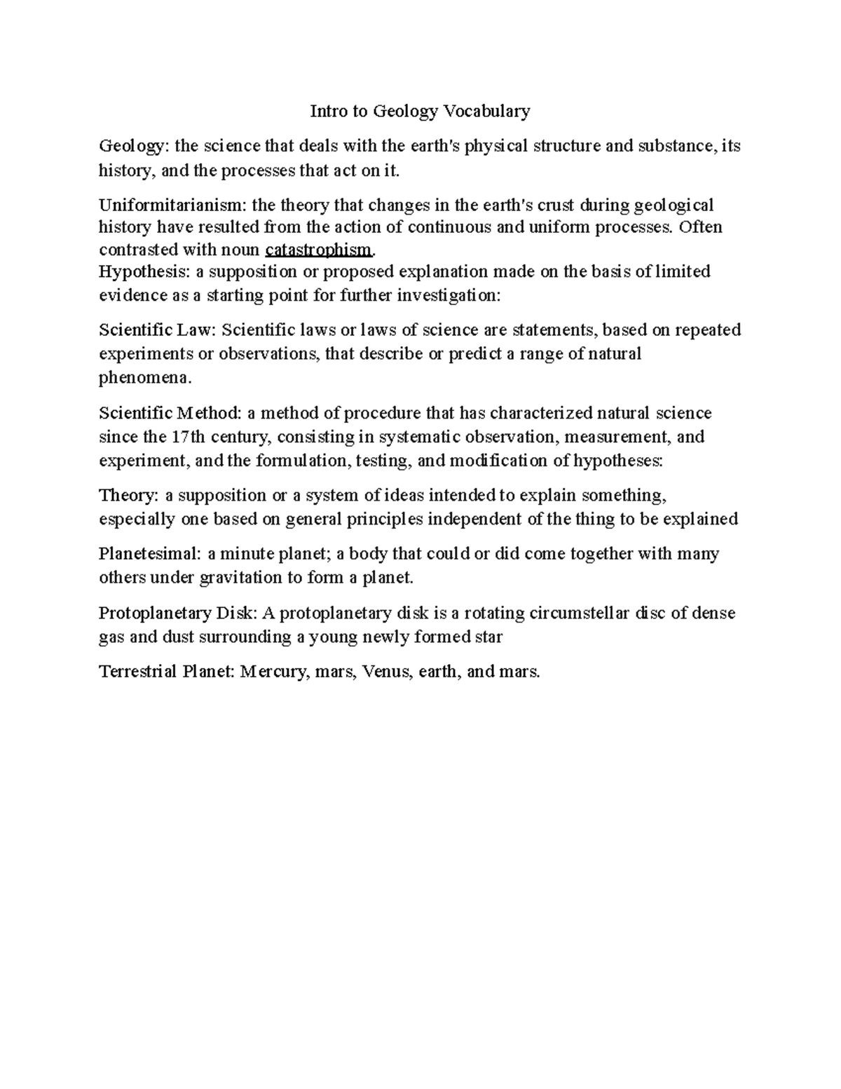 Intro to Geology Vocabulary - Intro to Geology Vocabulary Geology: the ...