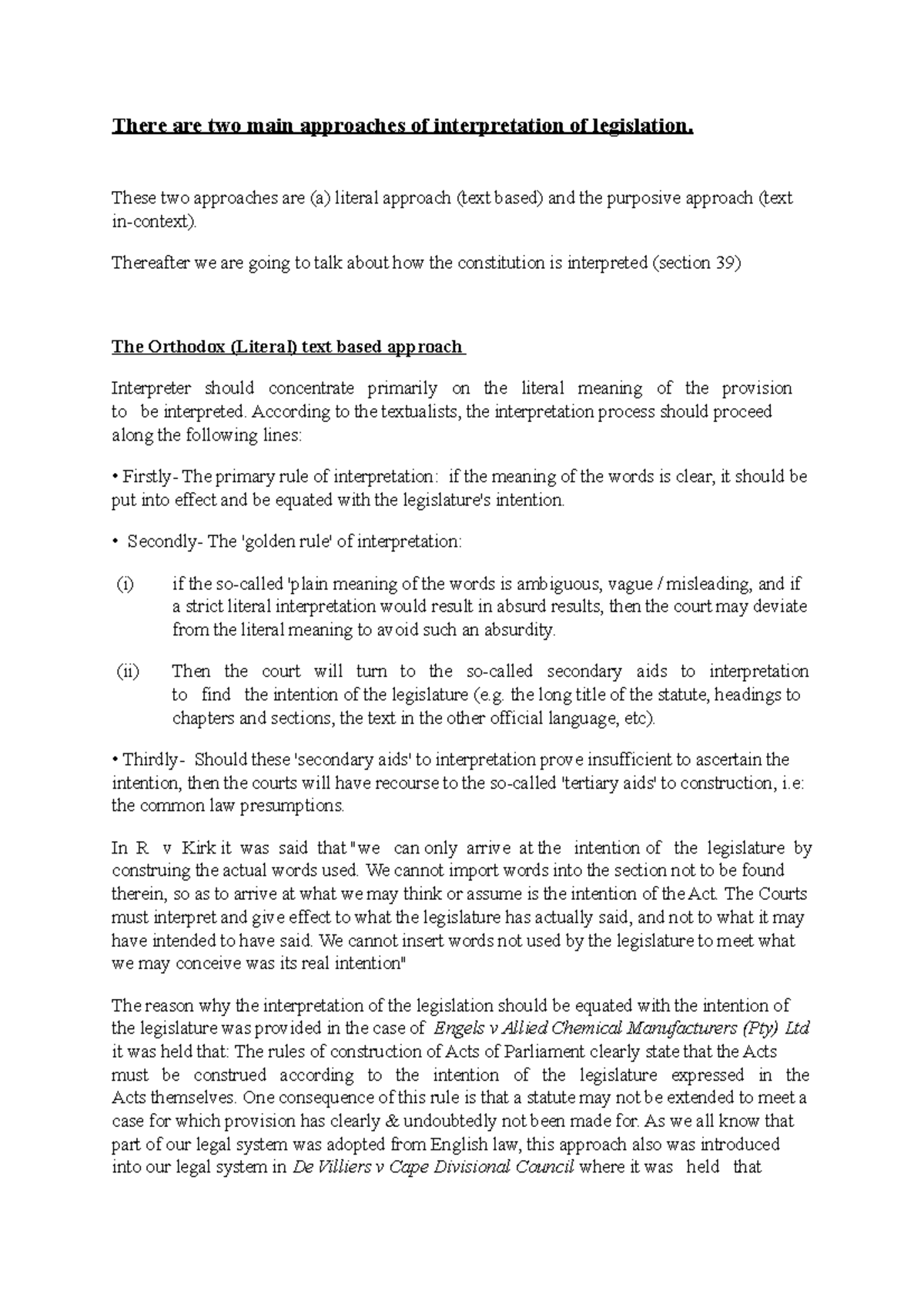 Juridical Interpretation Notes - There are two main approaches of ...