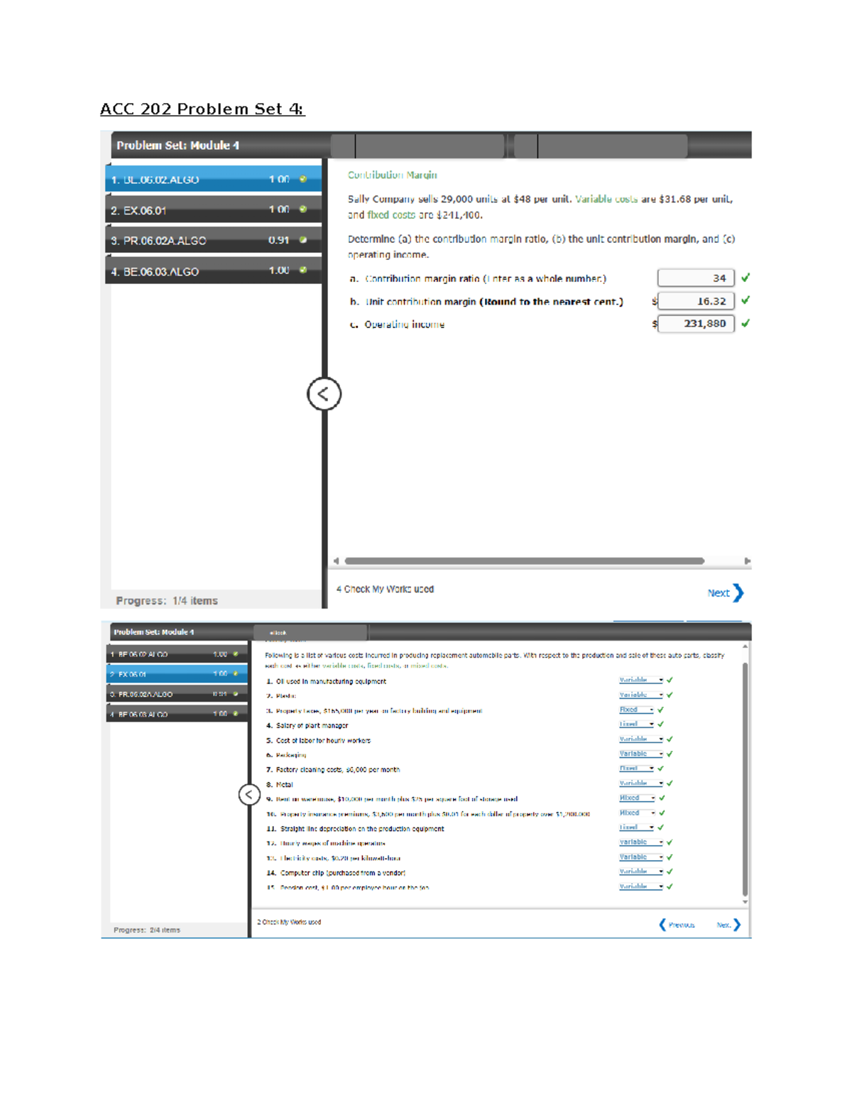 ACC PS 4 - ACC202 - ACC 202 Problem Set 4: - Studocu