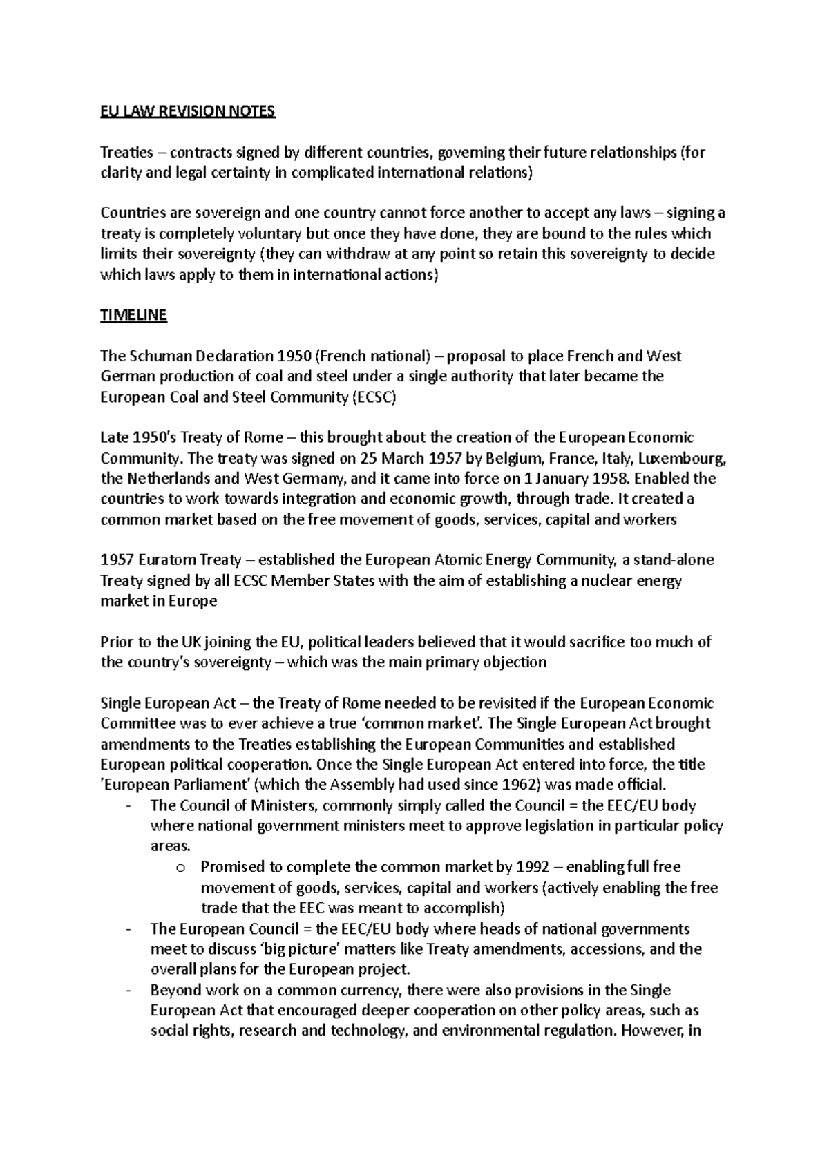 EU Law Revision Notes - EU LAW REVISION NOTES Treaties – contracts ...