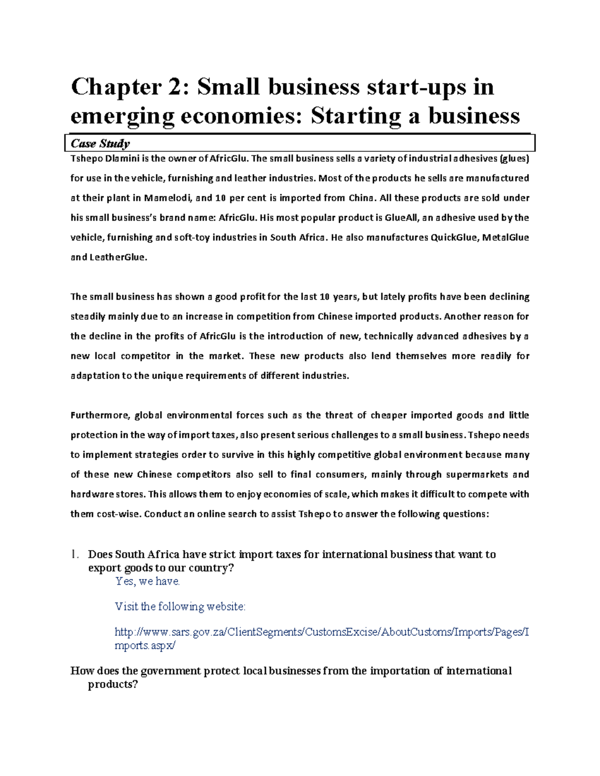 ESBM2724-Chapter 2-Review Questions - Chapter 2: Small business start-ups in emerging economies ...