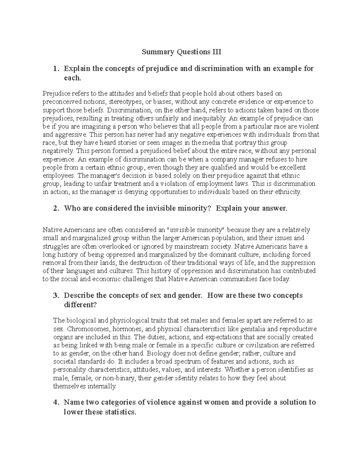 Summary Questions III - Explain the concepts of prejudice and ...
