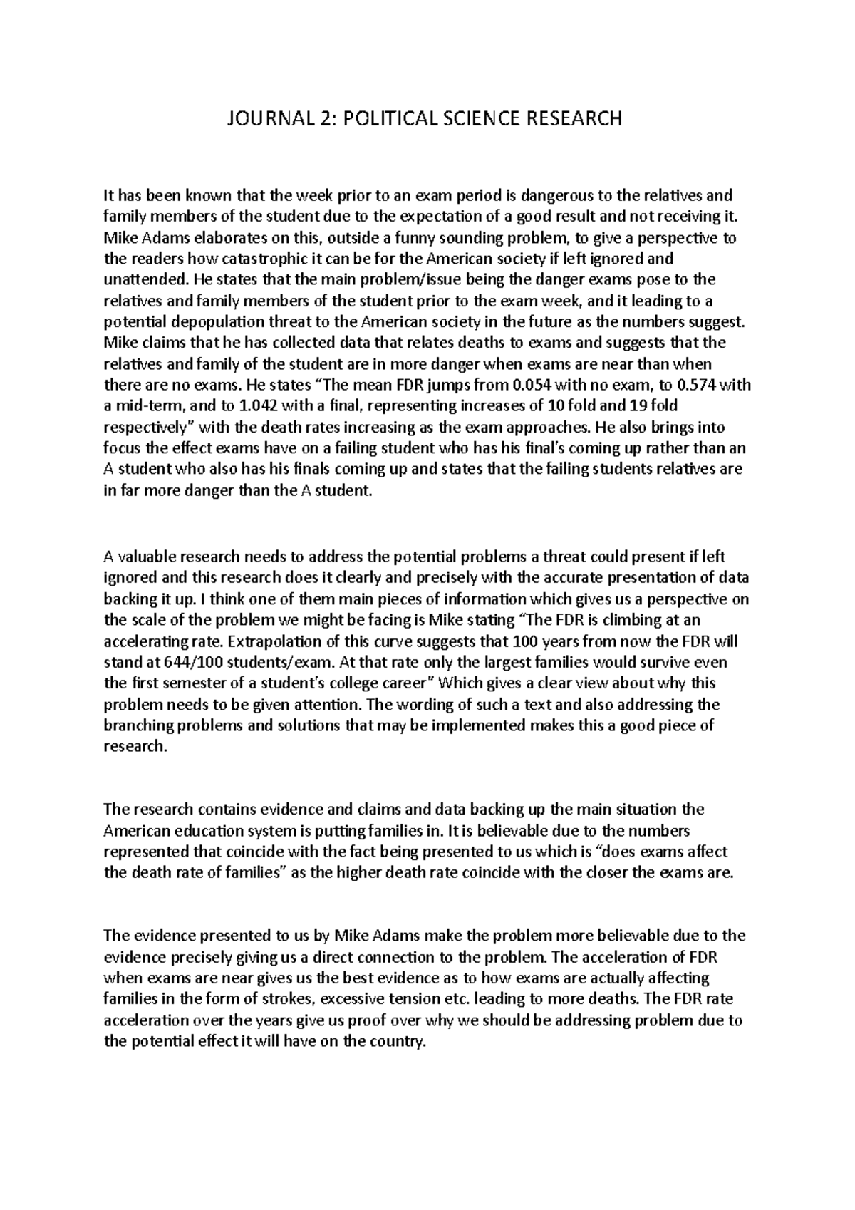 Journal 2 - POLS assignment research papers - JOURNAL 2: POLITICAL ...