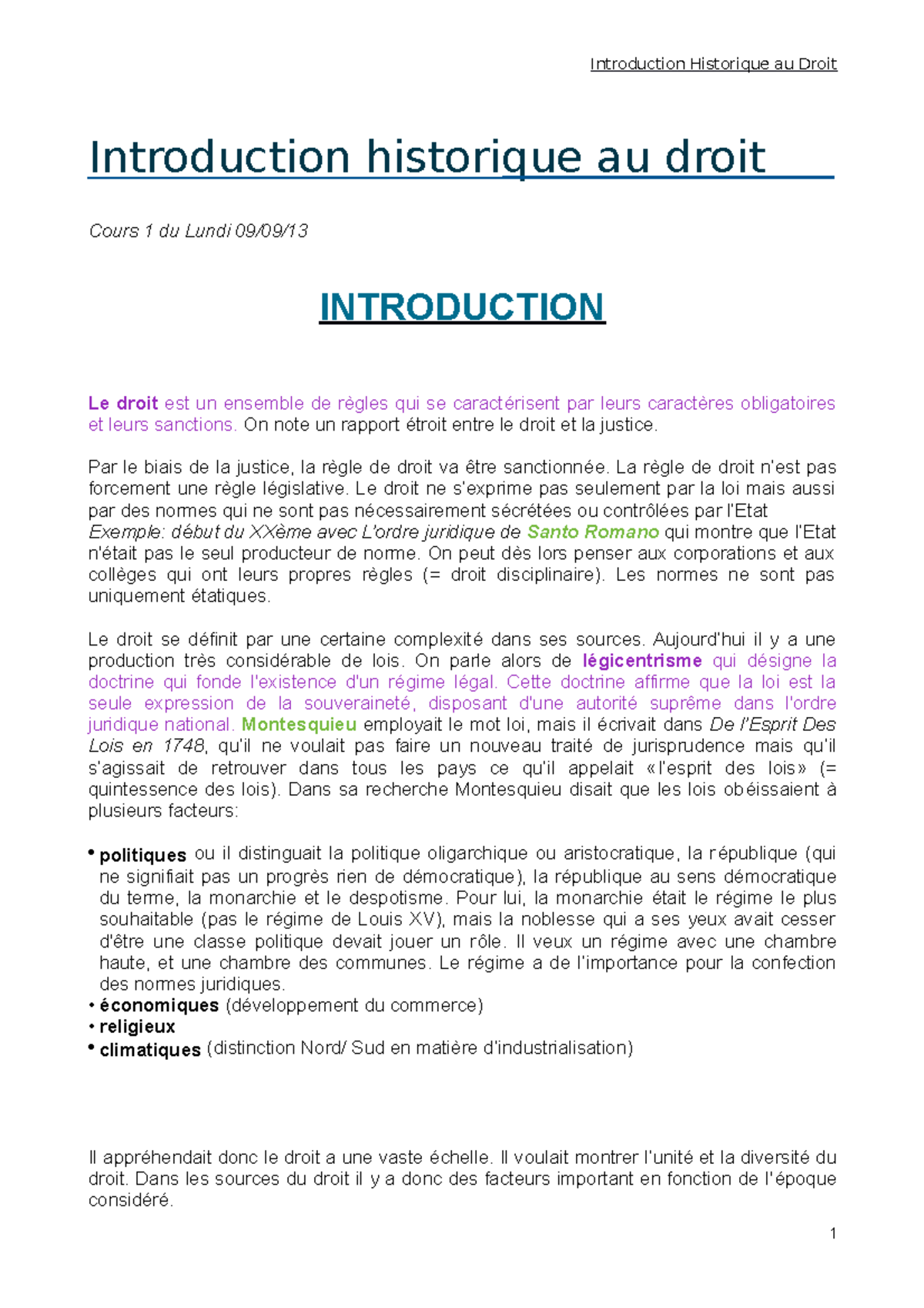 Histoire du droit -empire romain -révolution - Introduction historique au droit Cours 1 du Lundi ...