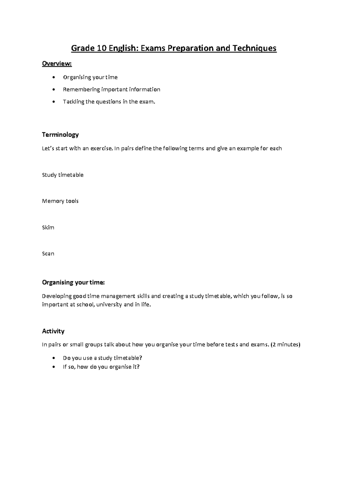 =Gr 10 Eng(FAL) 07 Exams Preparation and Techniques - Grade 10 English ...